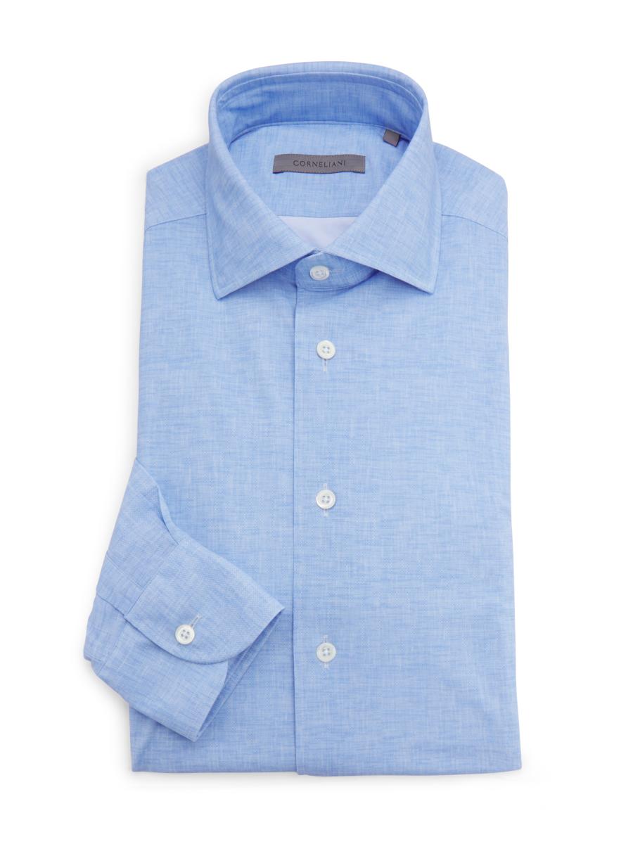Corneliani Stretch-Chambray Button-Front Shirt | Saks Fifth Avenue