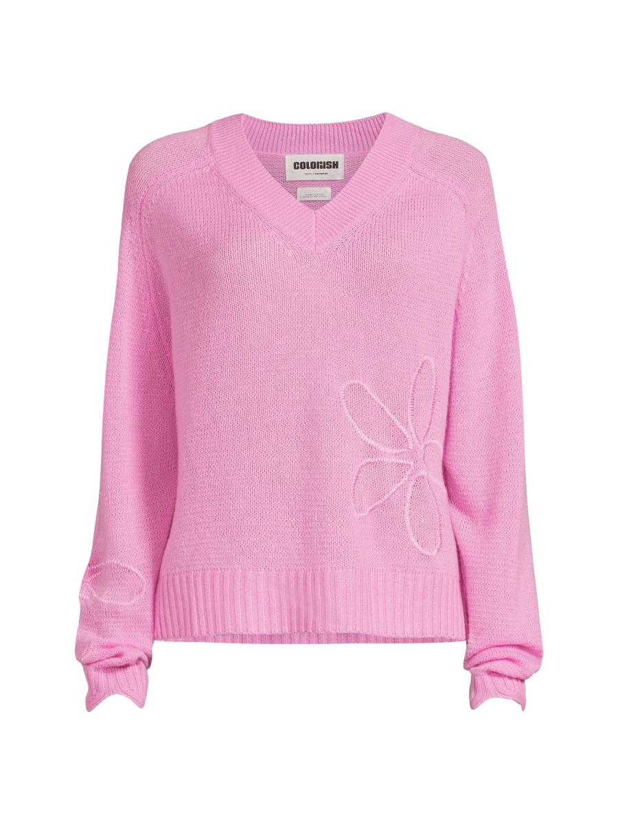 COLORUSH Embroidered Daisy Cashmere Sweater | Saks Fifth Avenue