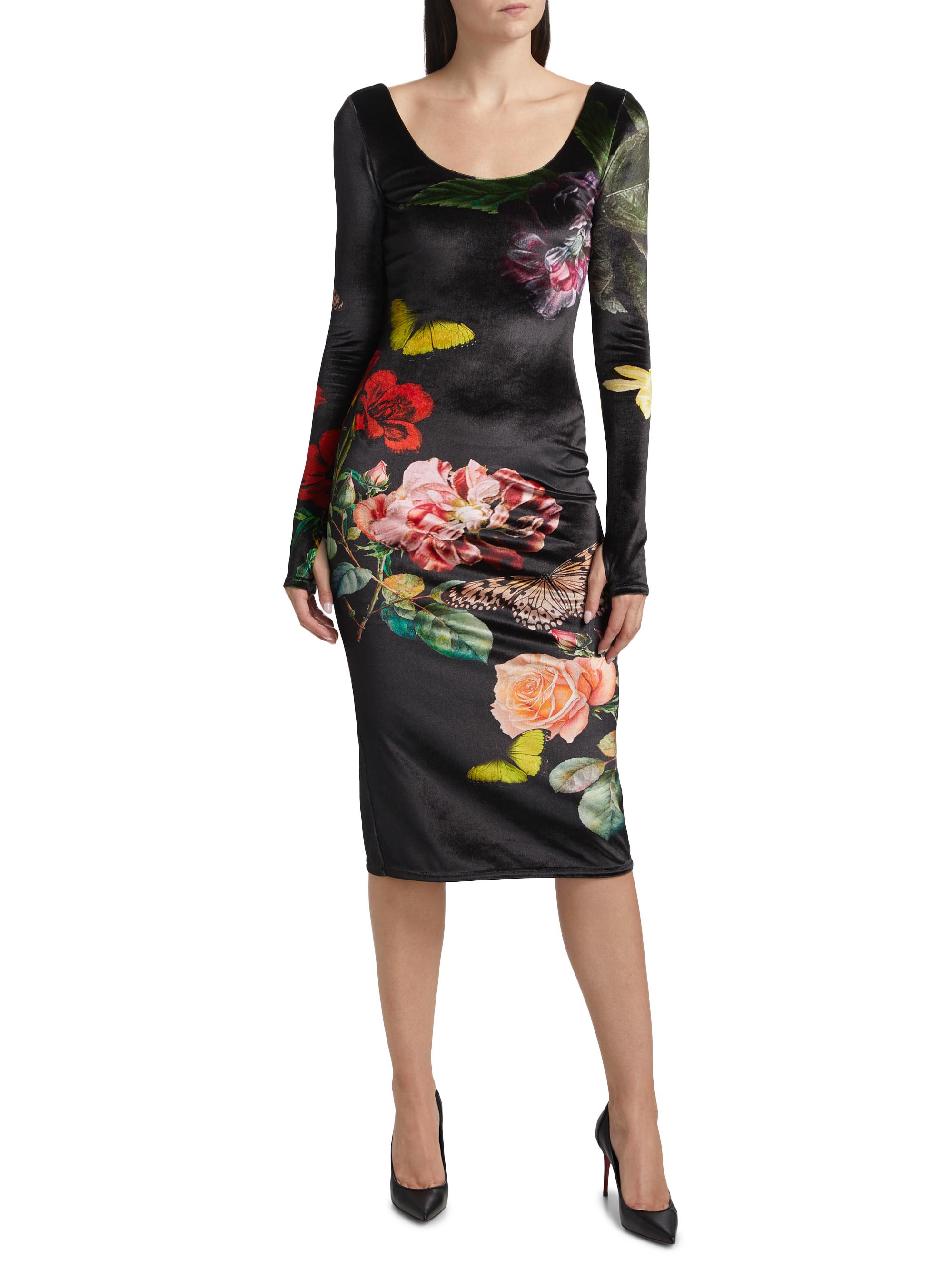 Alice + Olivia Delora Floral Scoopneck Midi-Dress | Saks Fifth Avenue