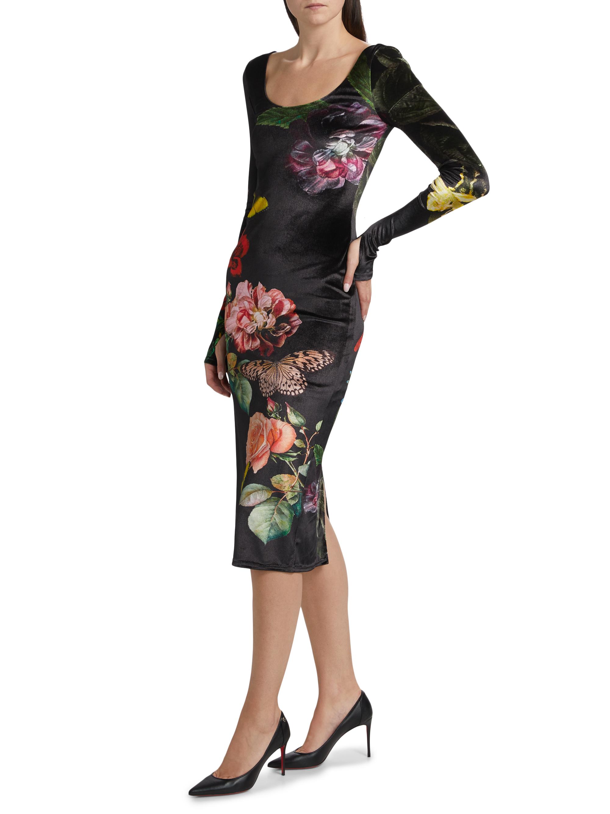 Alice + Olivia Delora Floral Scoopneck Midi-Dress | Saks Fifth Avenue
