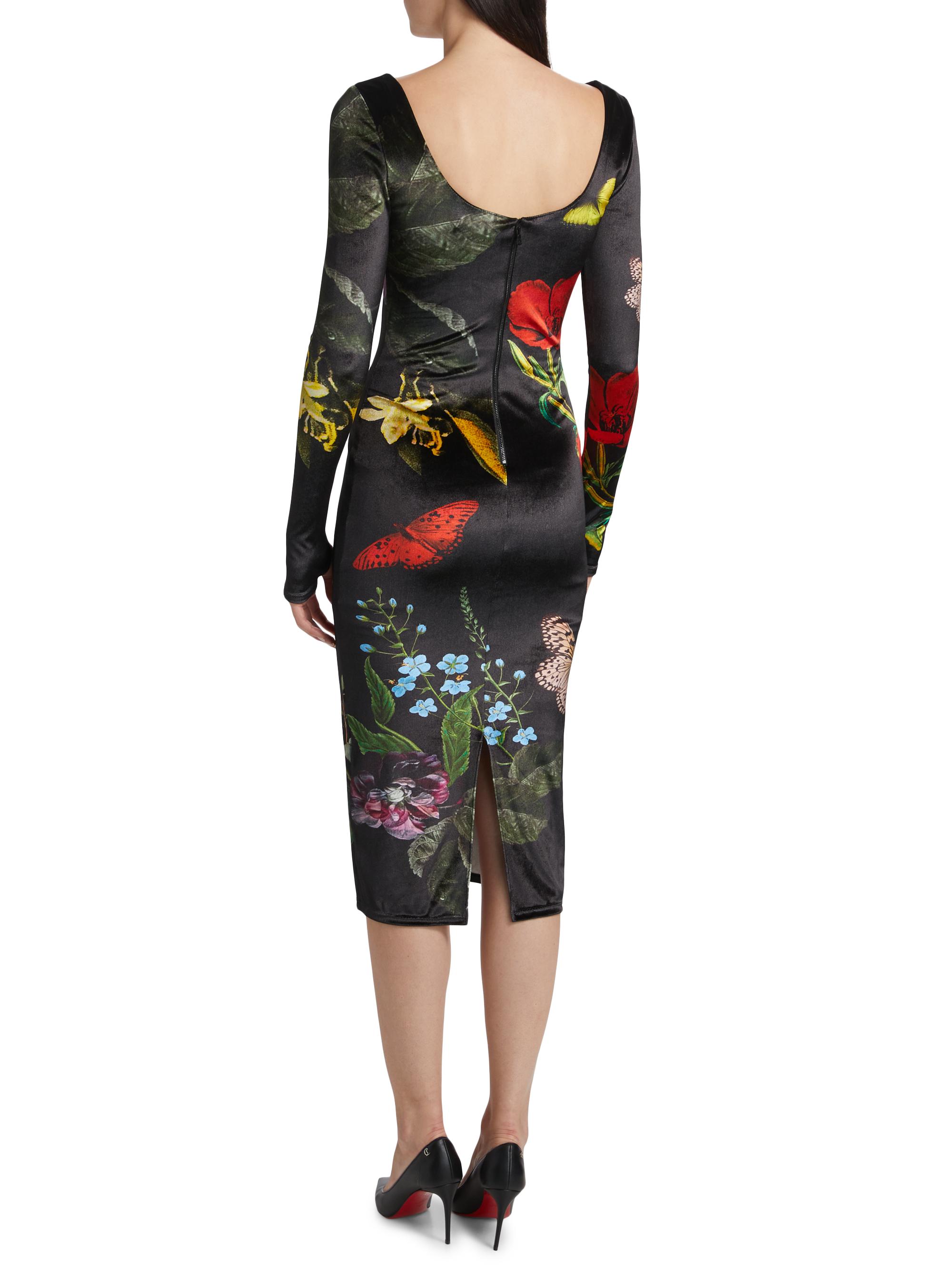 Alice + Olivia Delora Floral Scoopneck Midi-Dress | Saks Fifth Avenue