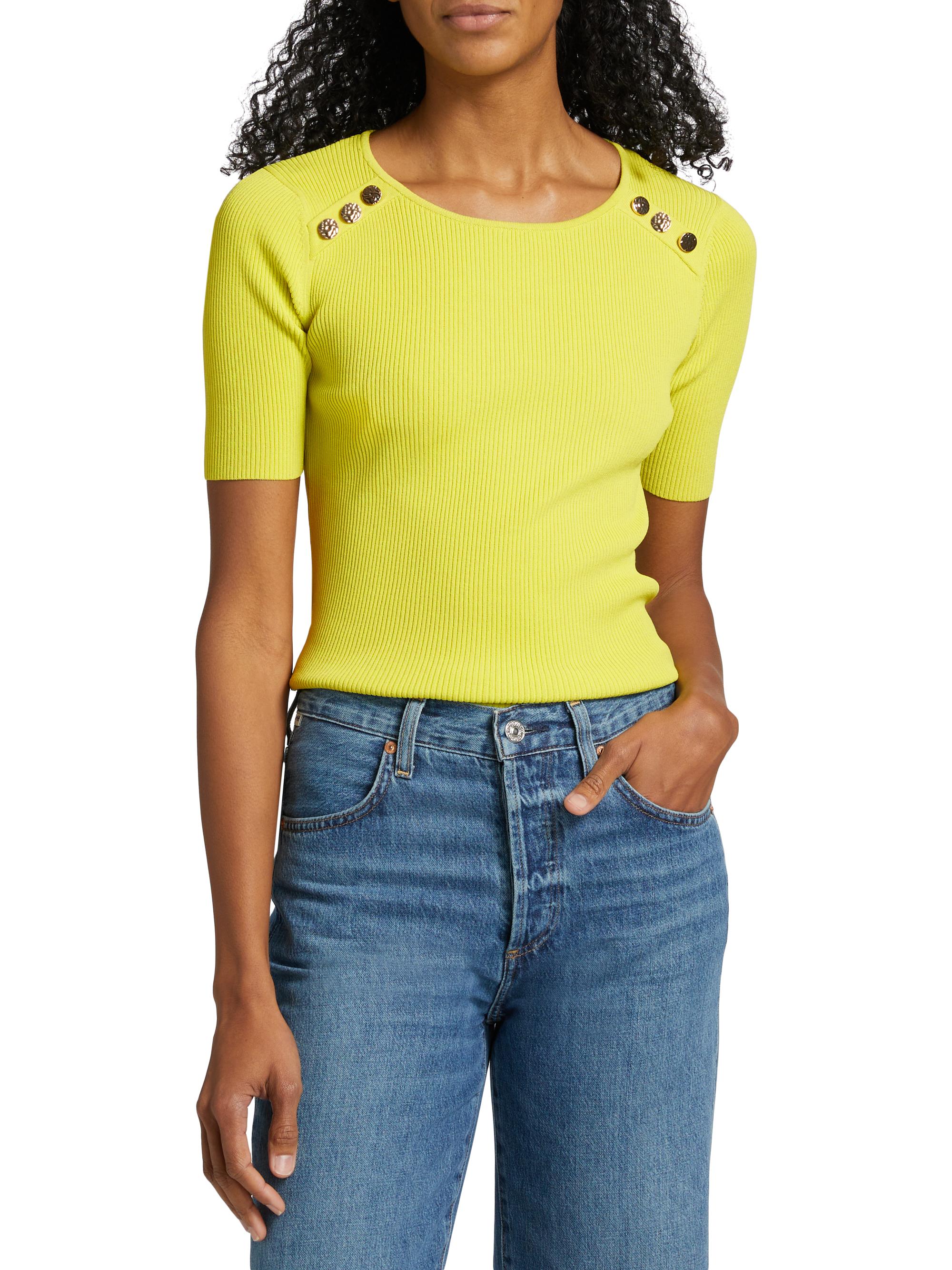 Elie Tahari The Gemma Button-Shoulder Sweater Top | Saks Fifth Avenue