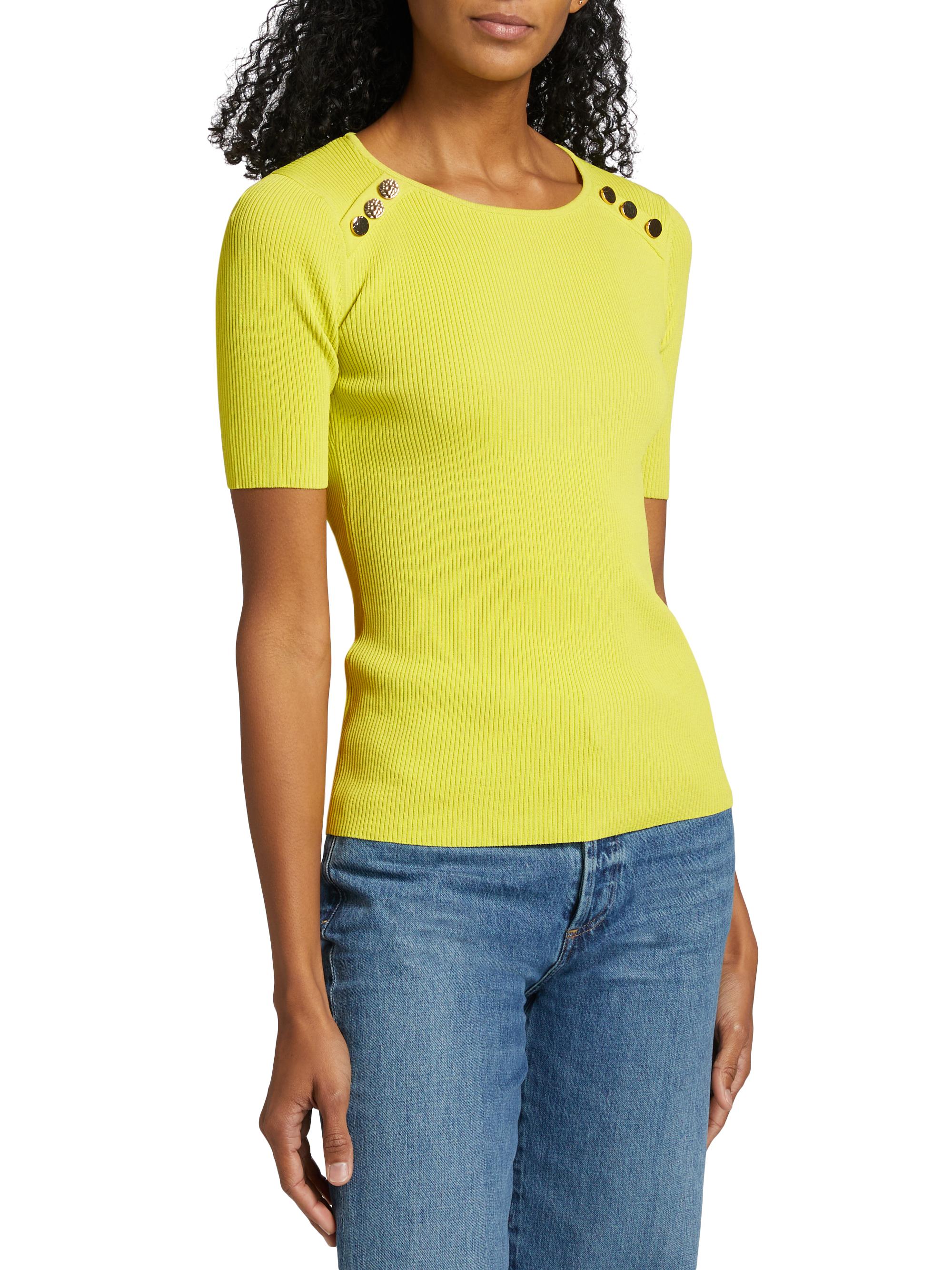 Elie Tahari The Gemma Button-Shoulder Sweater Top | Saks Fifth Avenue