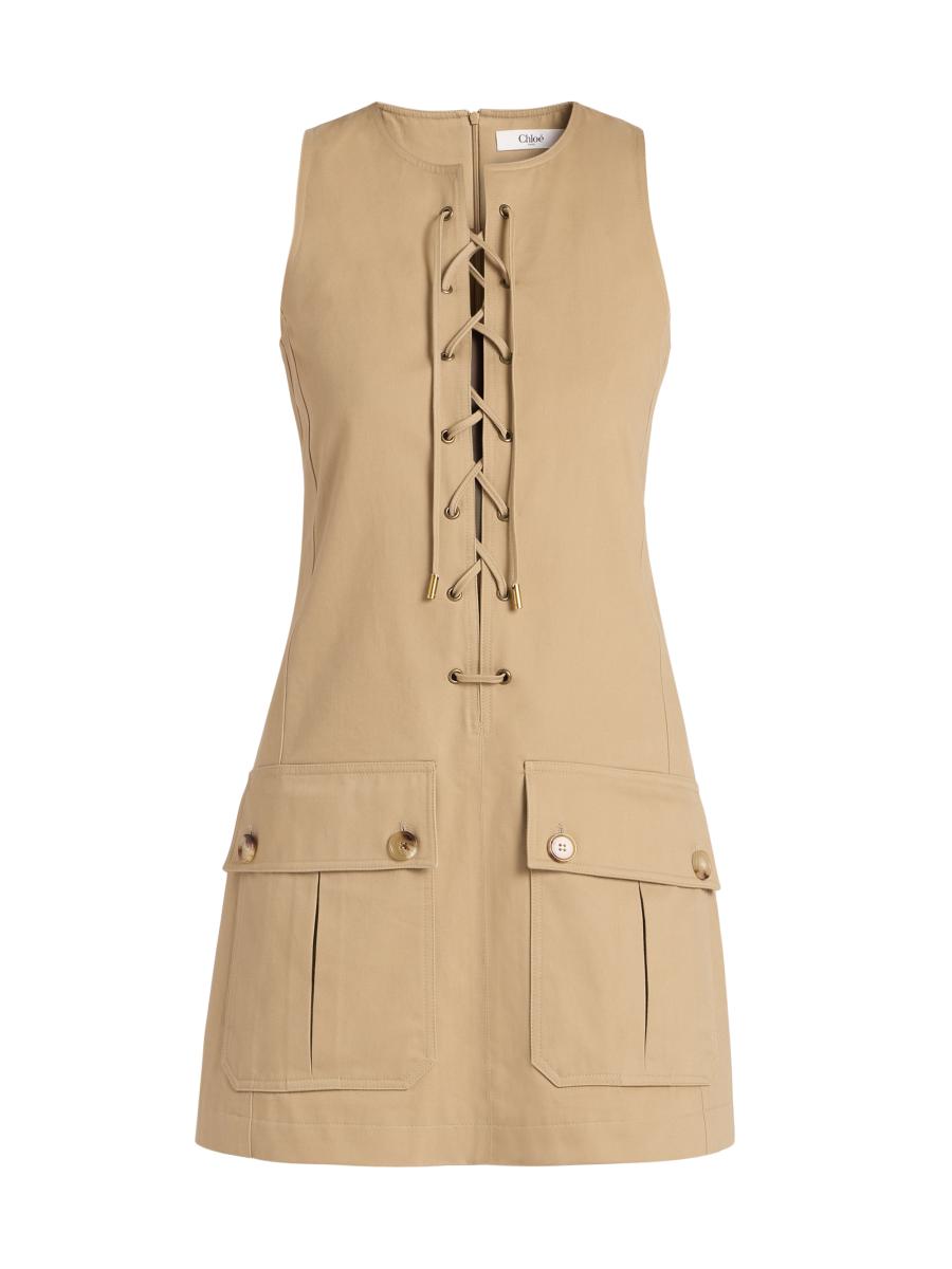 Chloé Cotton Lace-Up Minidress | Saks Fifth Avenue
