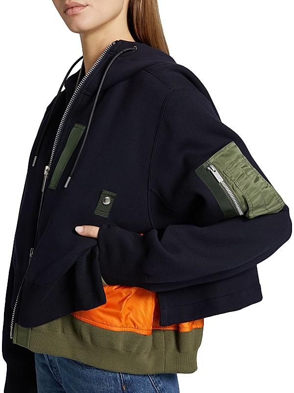 Shop Sacai Mixed Media Zip Hoodie | Saks Fifth Avenue Shop Sacai Mixed Media Zip Hoodie | Saks Fifth Avenue