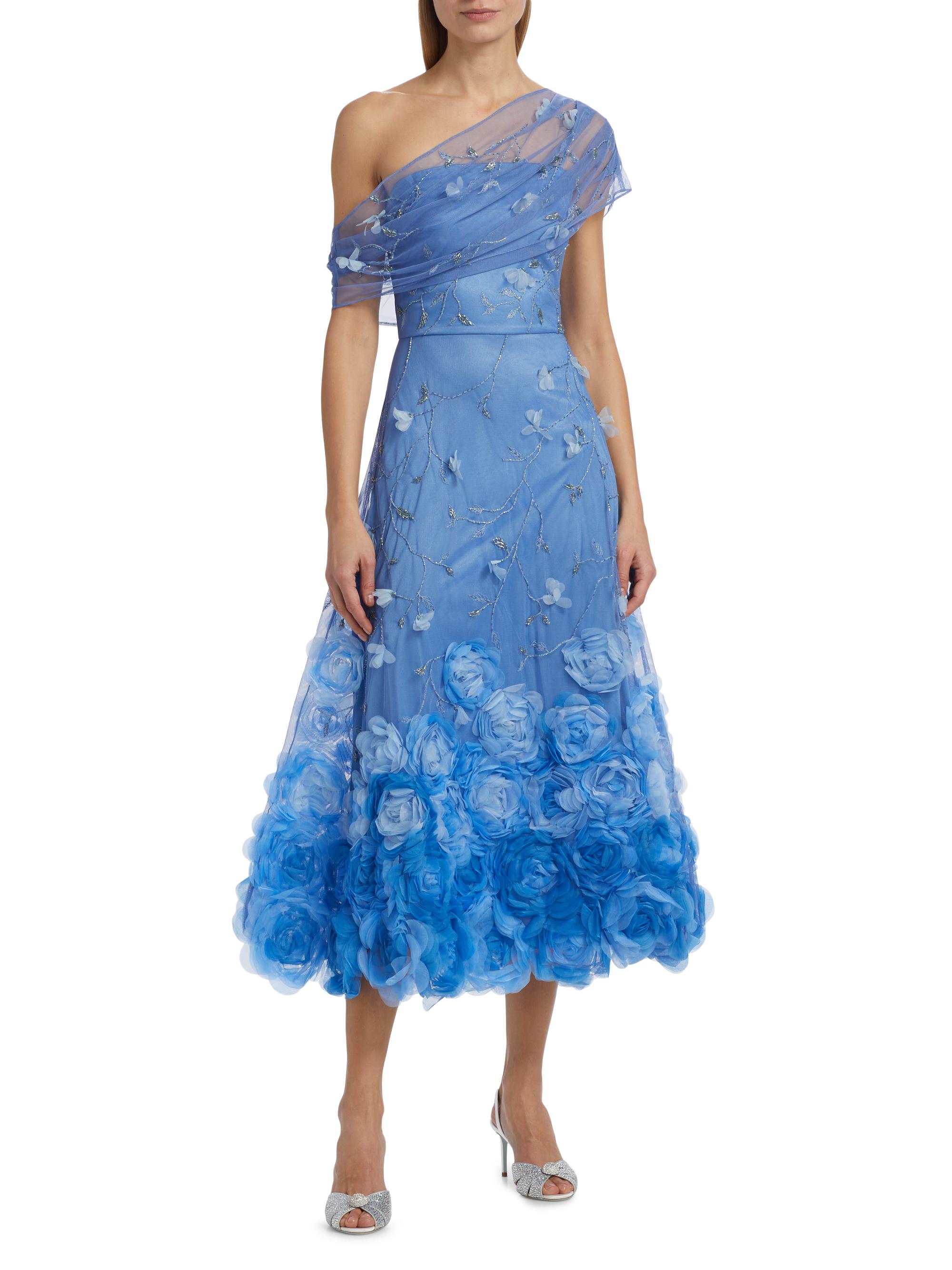 Theia Meredith Floral One-Shoulder Cocktail Dress | Saks Fifth Avenue