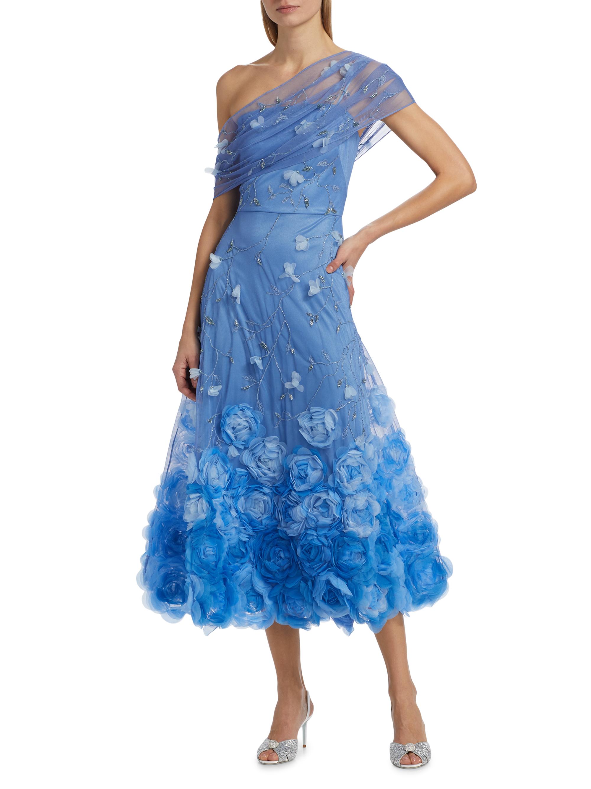 Theia Meredith Floral One-Shoulder Cocktail Dress | Saks Fifth Avenue