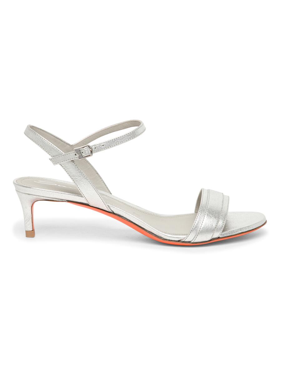 Shop Santoni Sirolo 45MM Metallic Leather Kitten-Heel Sandals | Saks ...