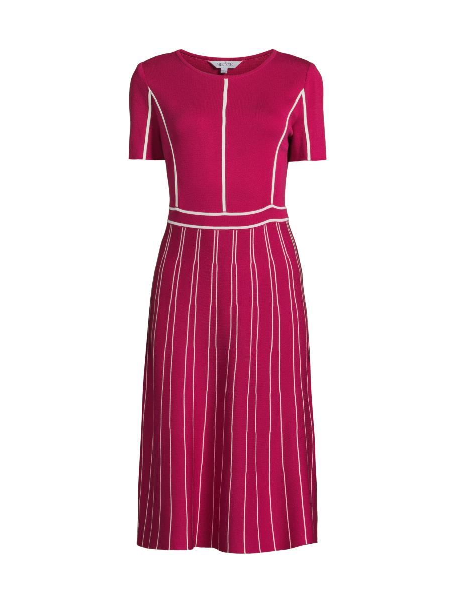Misook Contrast Striped Knit Modern-Fit A-Line Dress | Saks Fifth Avenue