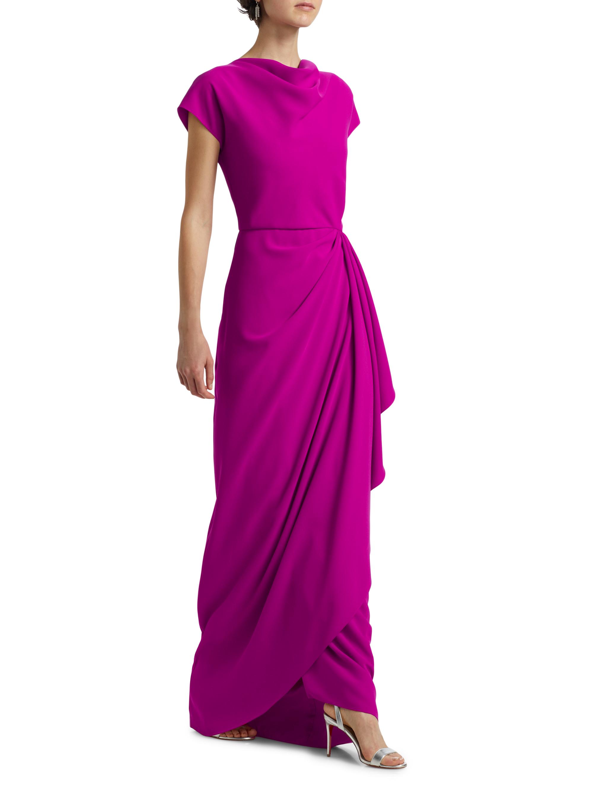Amsale Draped Short-Sleeve Column Gown | Saks Fifth Avenue