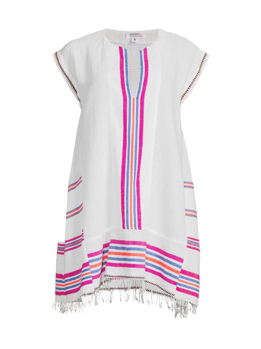 lemlem Elina Striped Fringed Cotton-Blend V-Neck Caftan | Saks Fifth Avenue