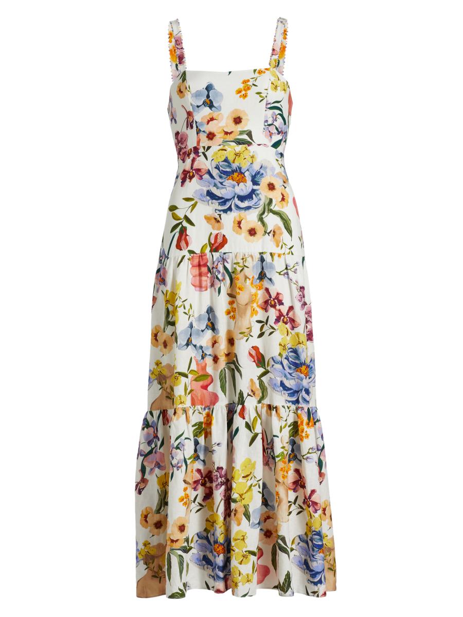 Farm Rio Greek Garden Floral Linen-Blend Maxi Dress | Saks Fifth Avenue