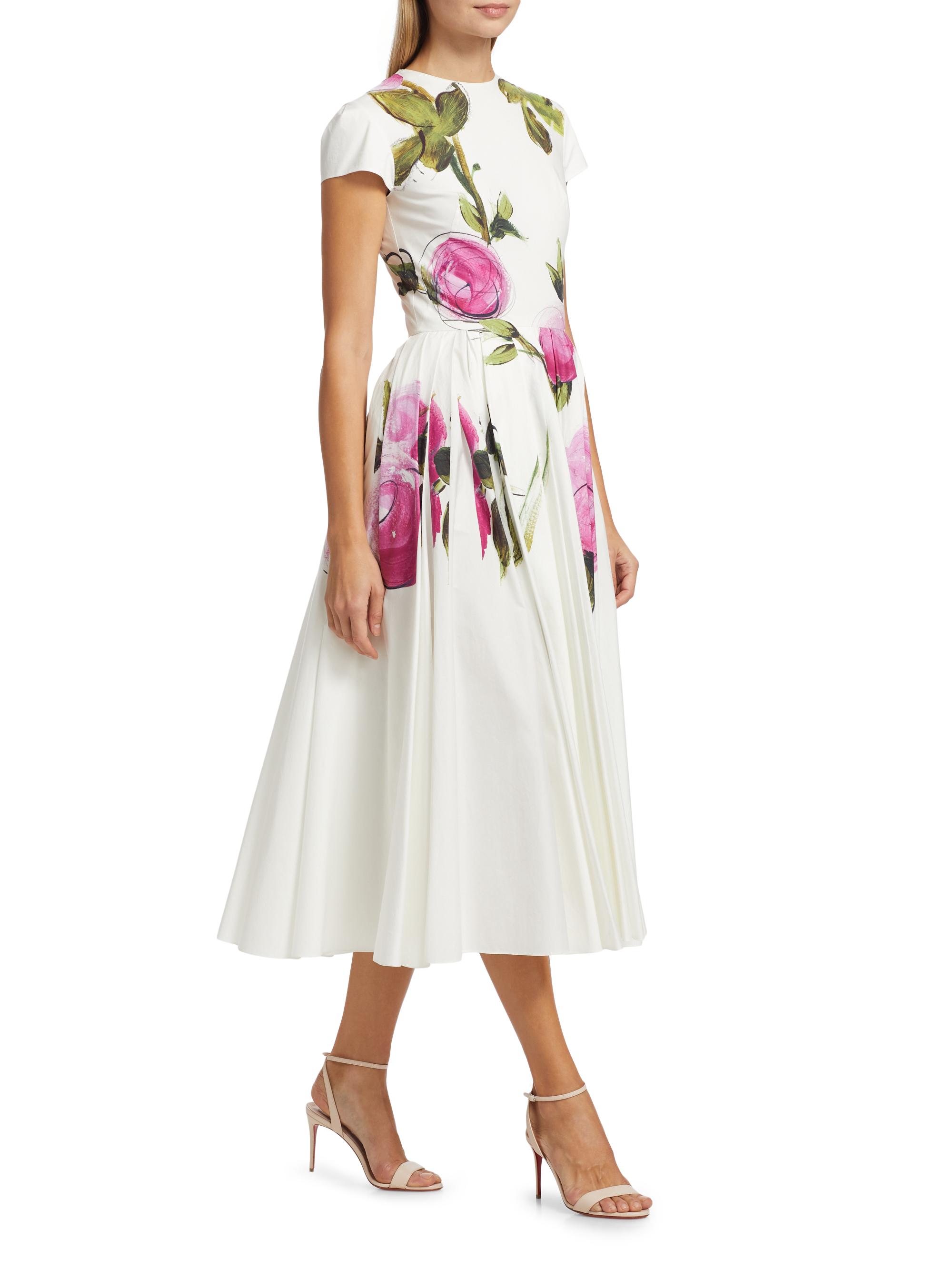 Oscar de la Renta Painted Roses Cotton Poplin Cocktail Dress | Saks ...