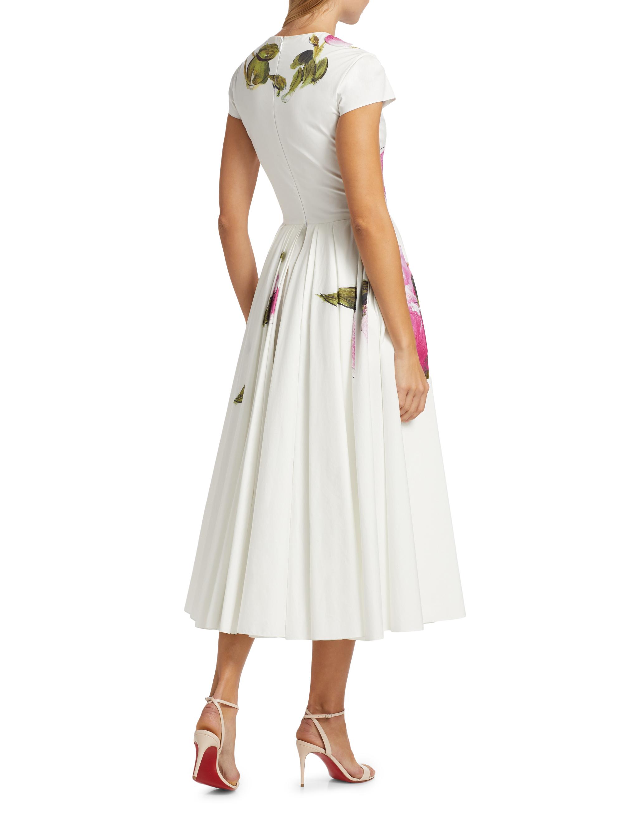 Oscar de la Renta Painted Roses Cotton Poplin Cocktail Dress | Saks ...
