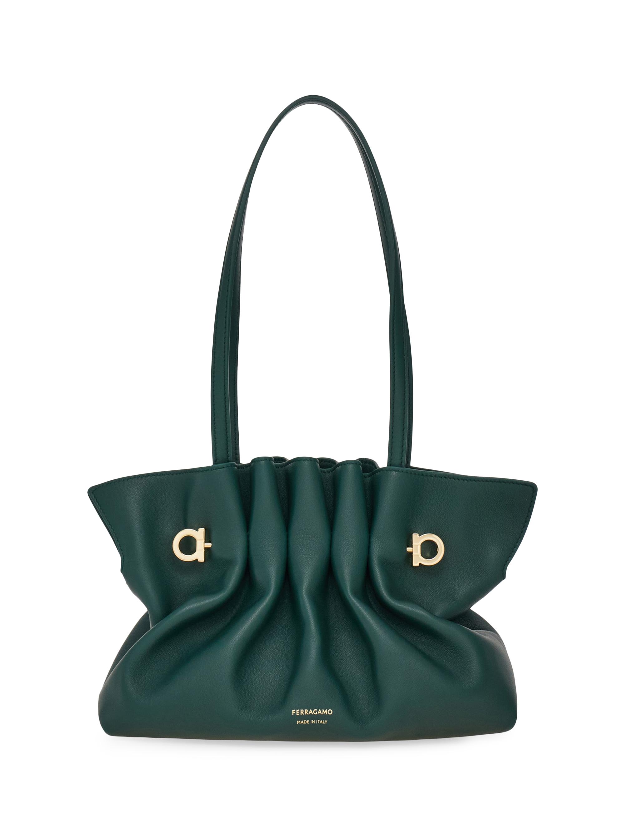 FERRAGAMO Small Gancio Piercing Gathered Leather Shoulder Bag | Saks ...