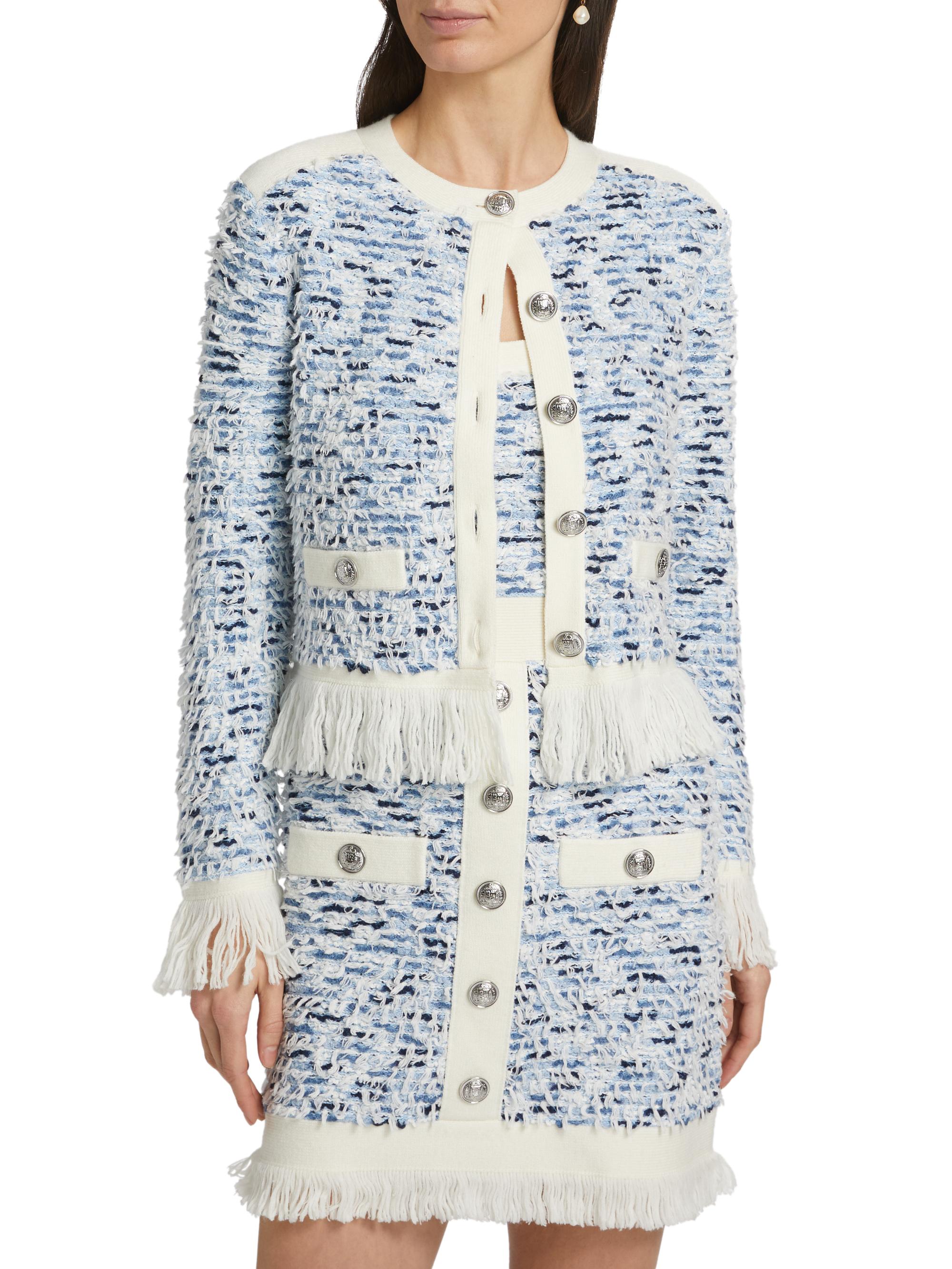 Milly Fringe-Trimmed Tweed Cardigan Jacket | Saks Fifth Avenue