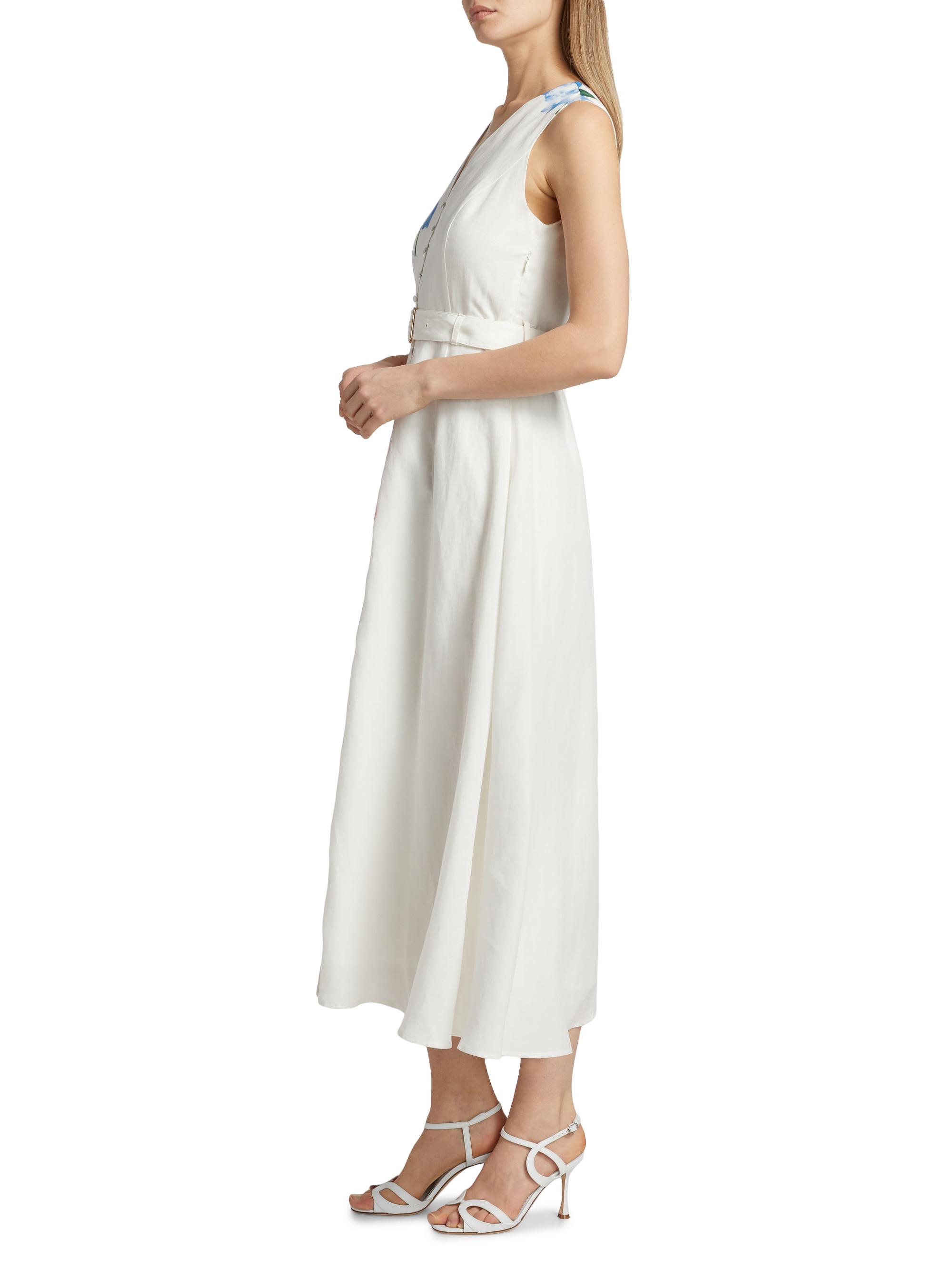 Shop Elie Tahari The Luella Spring Memory Floral Linen-Blend Midi Dress ...