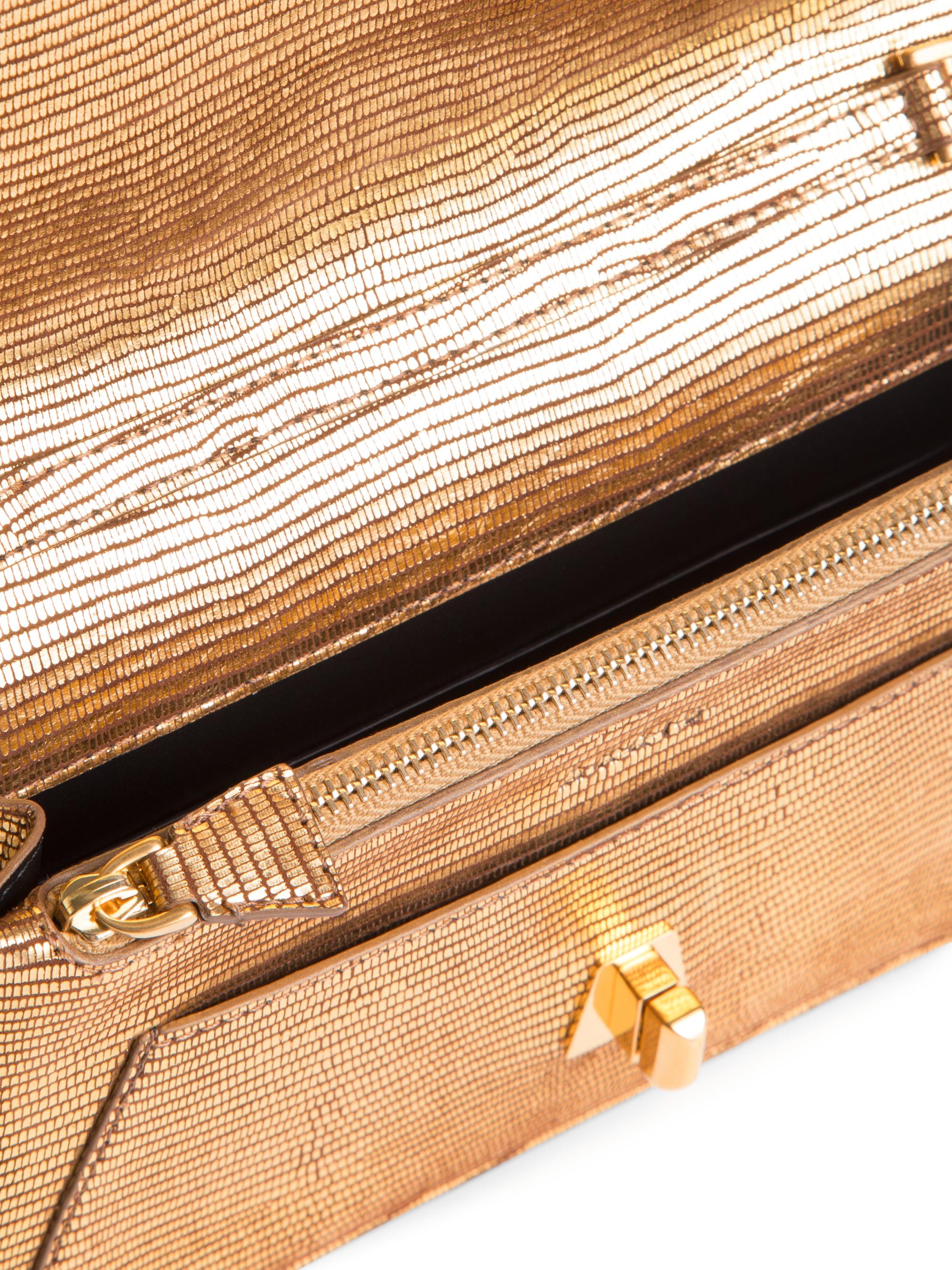 Akris Anouk Lizard-Embossed Metallic Leather Convertible Clutch | Saks ...