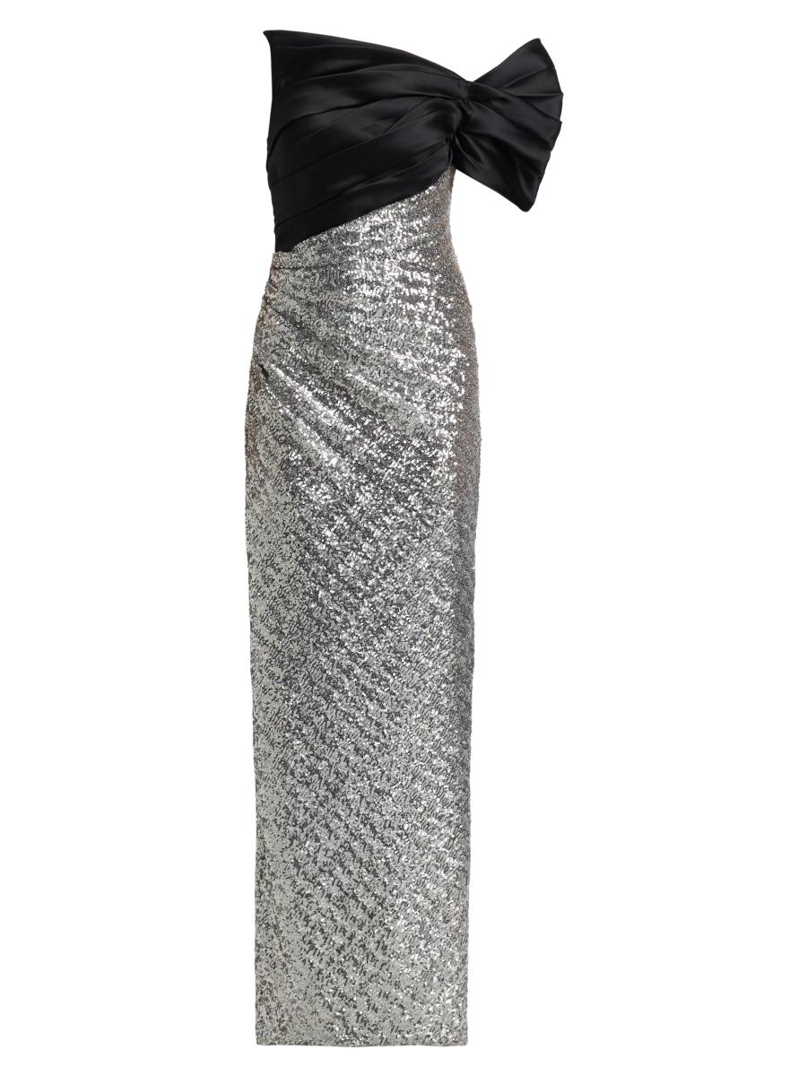 Pamella Roland Satin Sequined One-Shoulder Column Gown | Saks Fifth Avenue