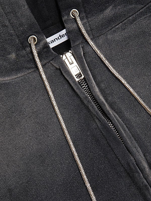Shop Alexander Wang Rhinestone-Embellished Terry Zip-Front Shop Alexander Wang Rhinestone-Embellished Terry Zip-Front