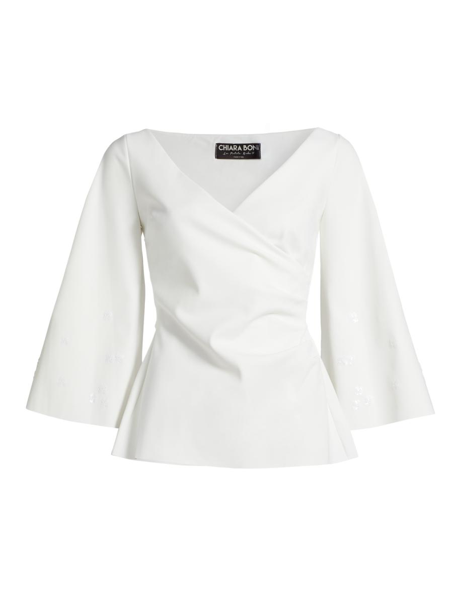 Chiara Boni La Petite Robe Mason Sequined Ruched V-Neck Top | Saks ...