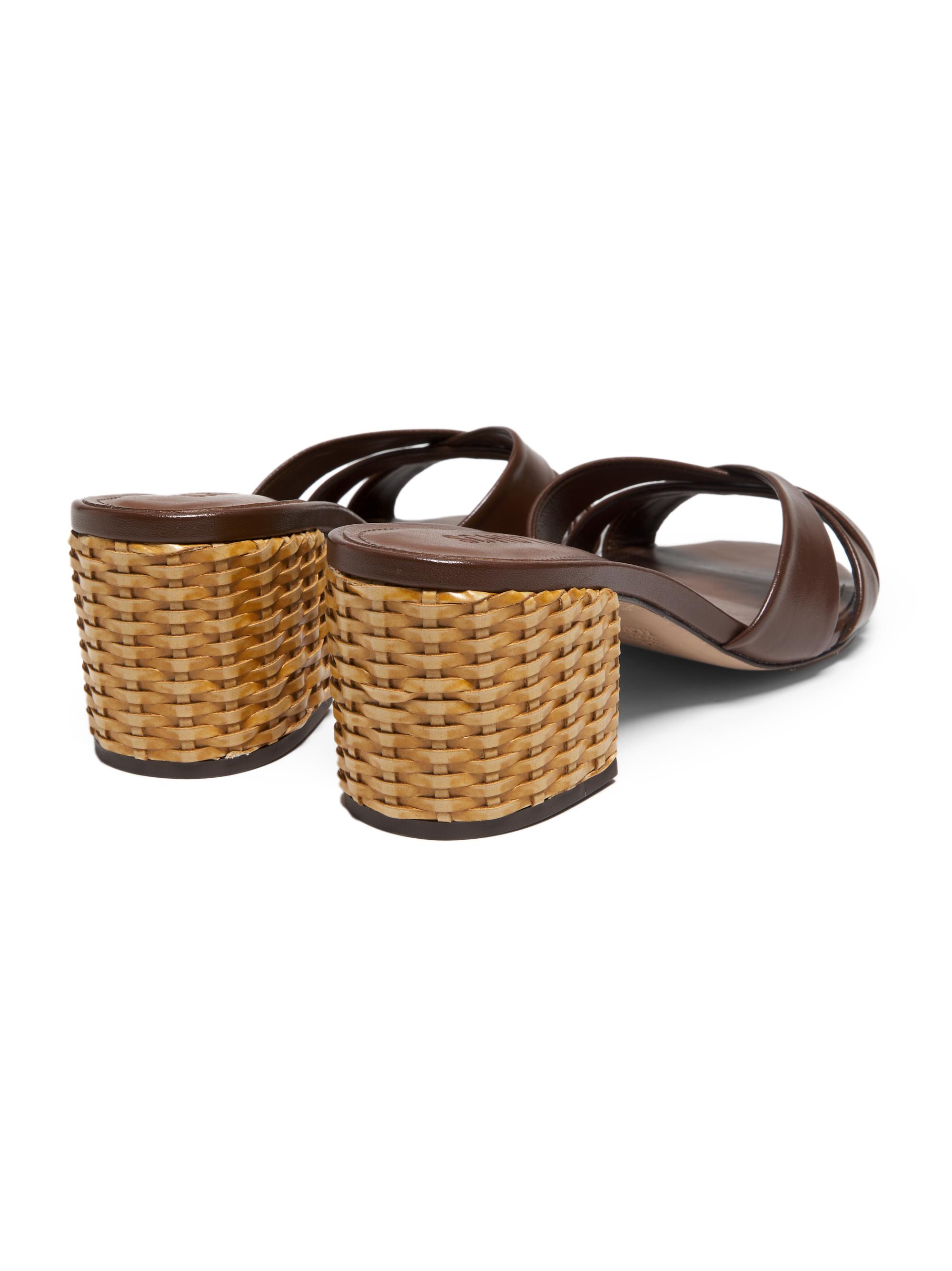 Schutz Keefa Mule 65MM Leather & Straw Block Heel Slip-On Sandals ...