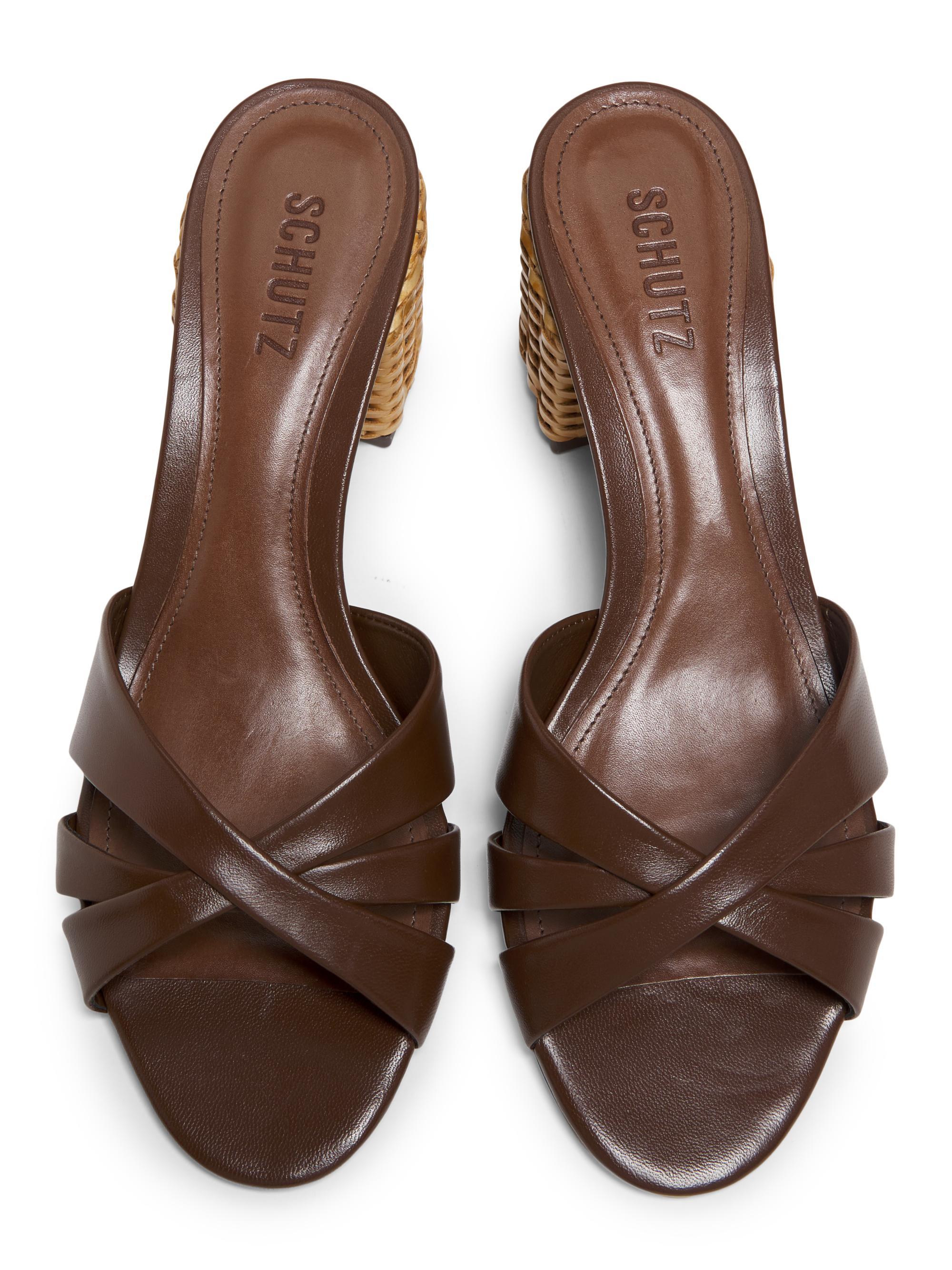 Schutz Keefa Mule 65MM Leather & Straw Block Heel Slip-On Sandals ...