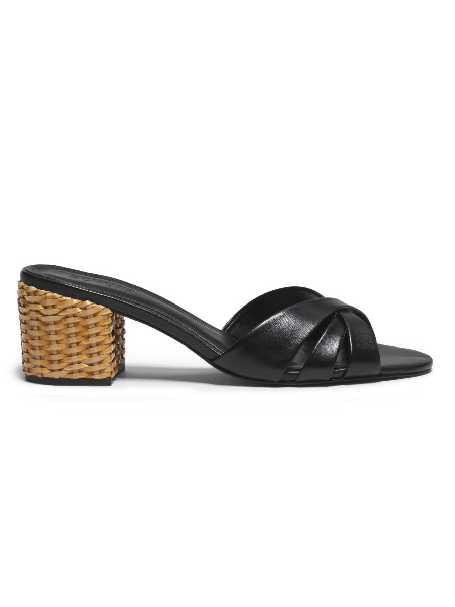 Schutz Keefa Mule 65MM Leather & Straw Block Heel Slip-On Sandals ...