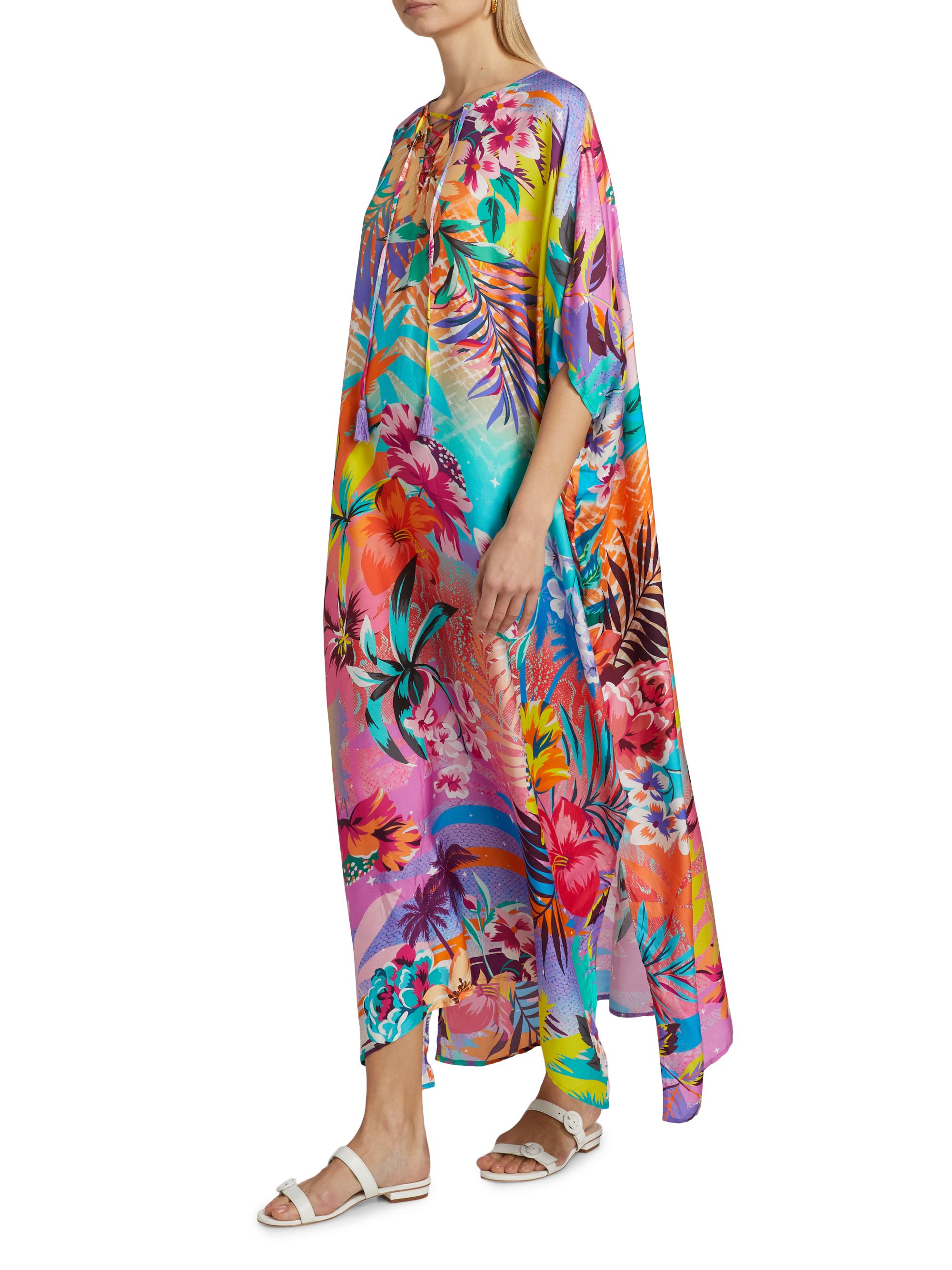 Johnny Was Zeru Tie-Neck Maxi Caftan | Saks Fifth Avenue