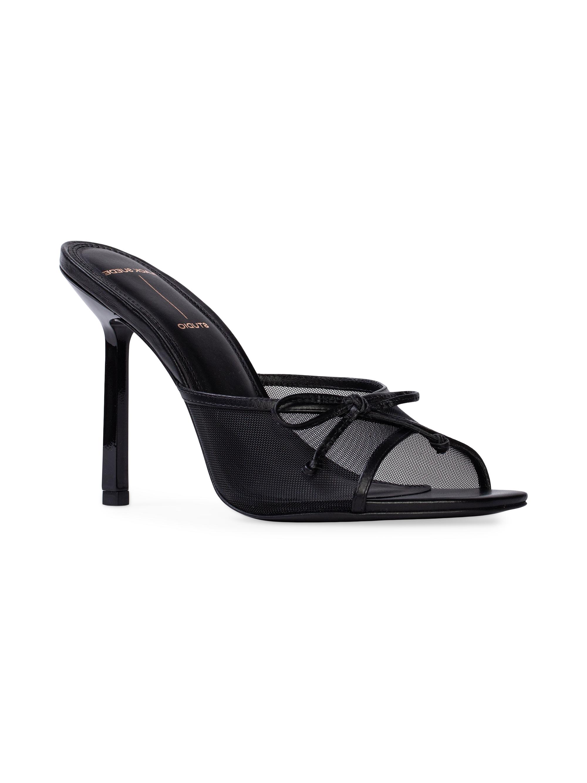 Black Suede Studio Luna 100MM Mesh Sandals | Saks Fifth Avenue