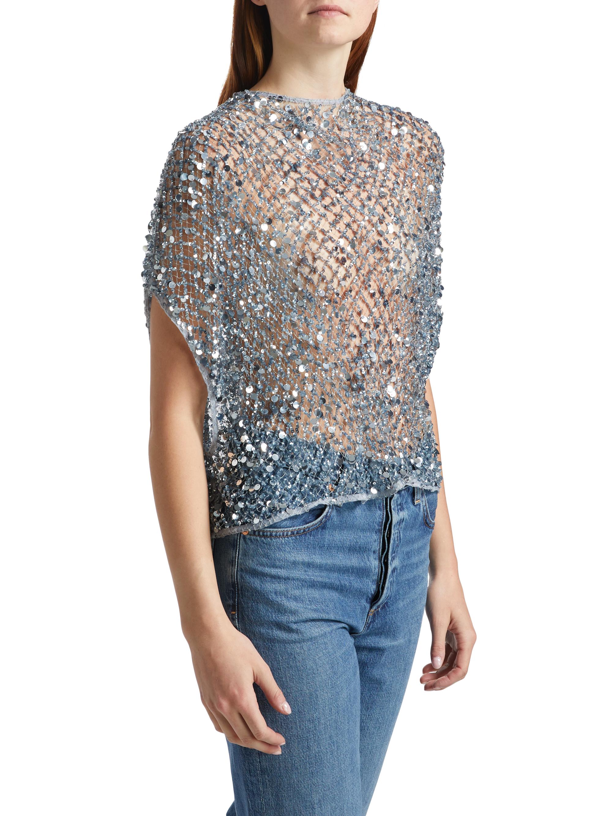 LaPointe Sequined Net Mesh Cape Top | Saks Fifth Avenue