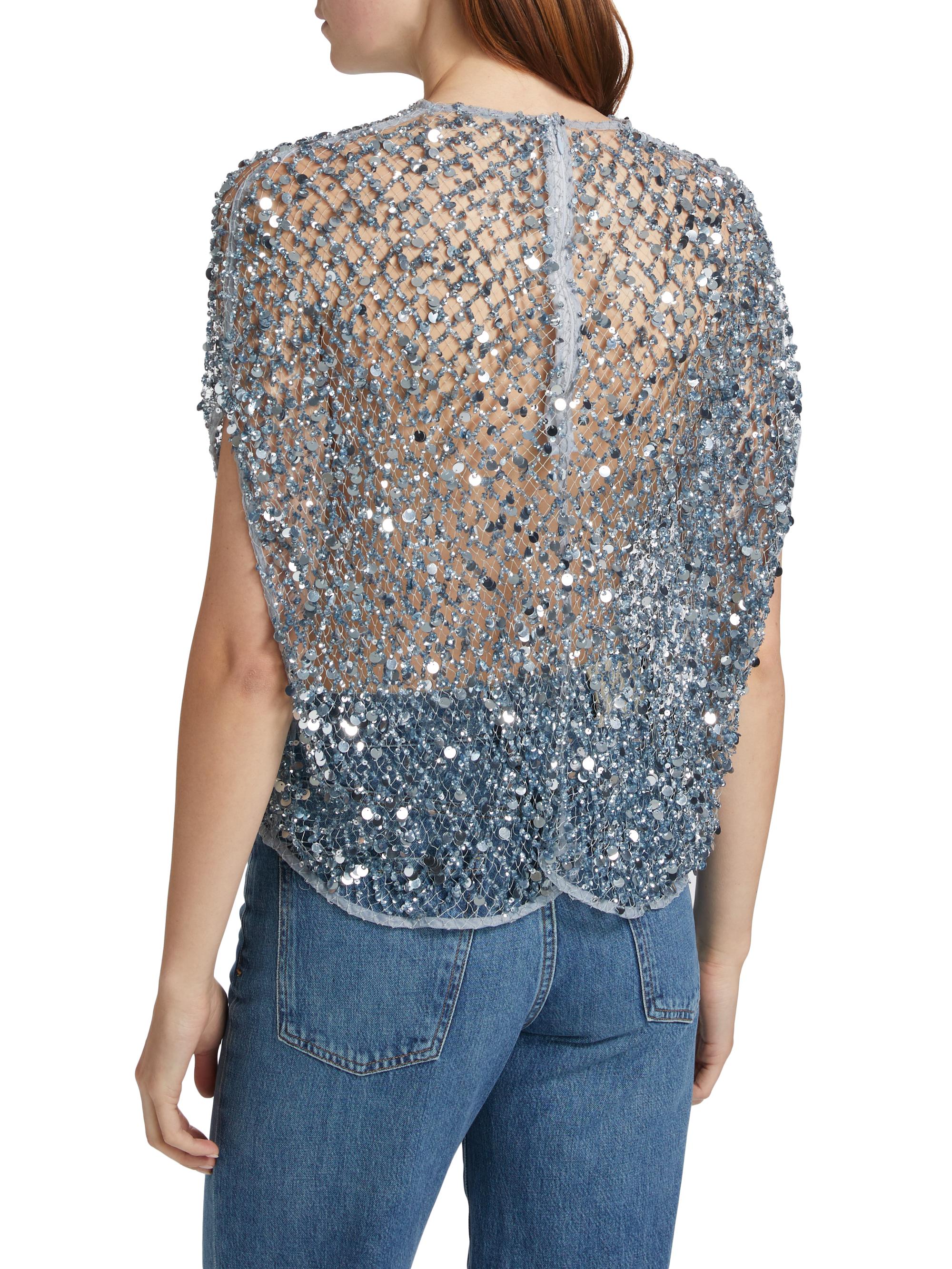 LaPointe Sequined Net Mesh Cape Top | Saks Fifth Avenue