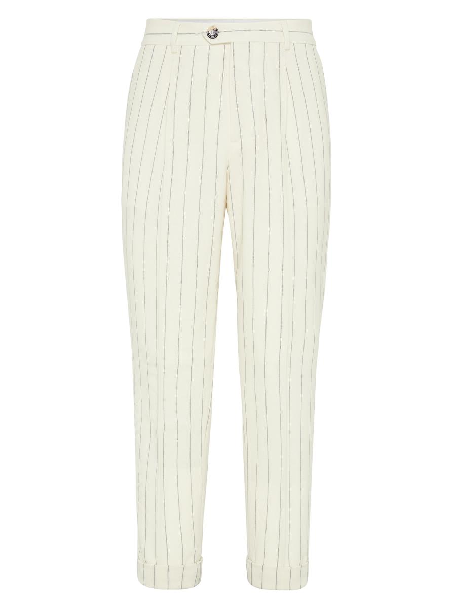 Brunello Cucinelli Virgin Wool Chalk Stripe Fresco Leisure Fit Trousers ...