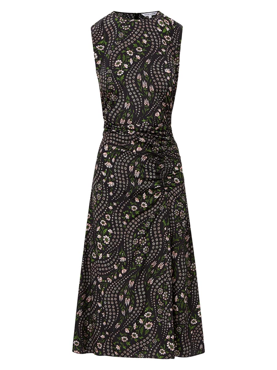 Shop Veronica Beard Viviana Gathered Floral Stretch-Silk Midi-Dress ...