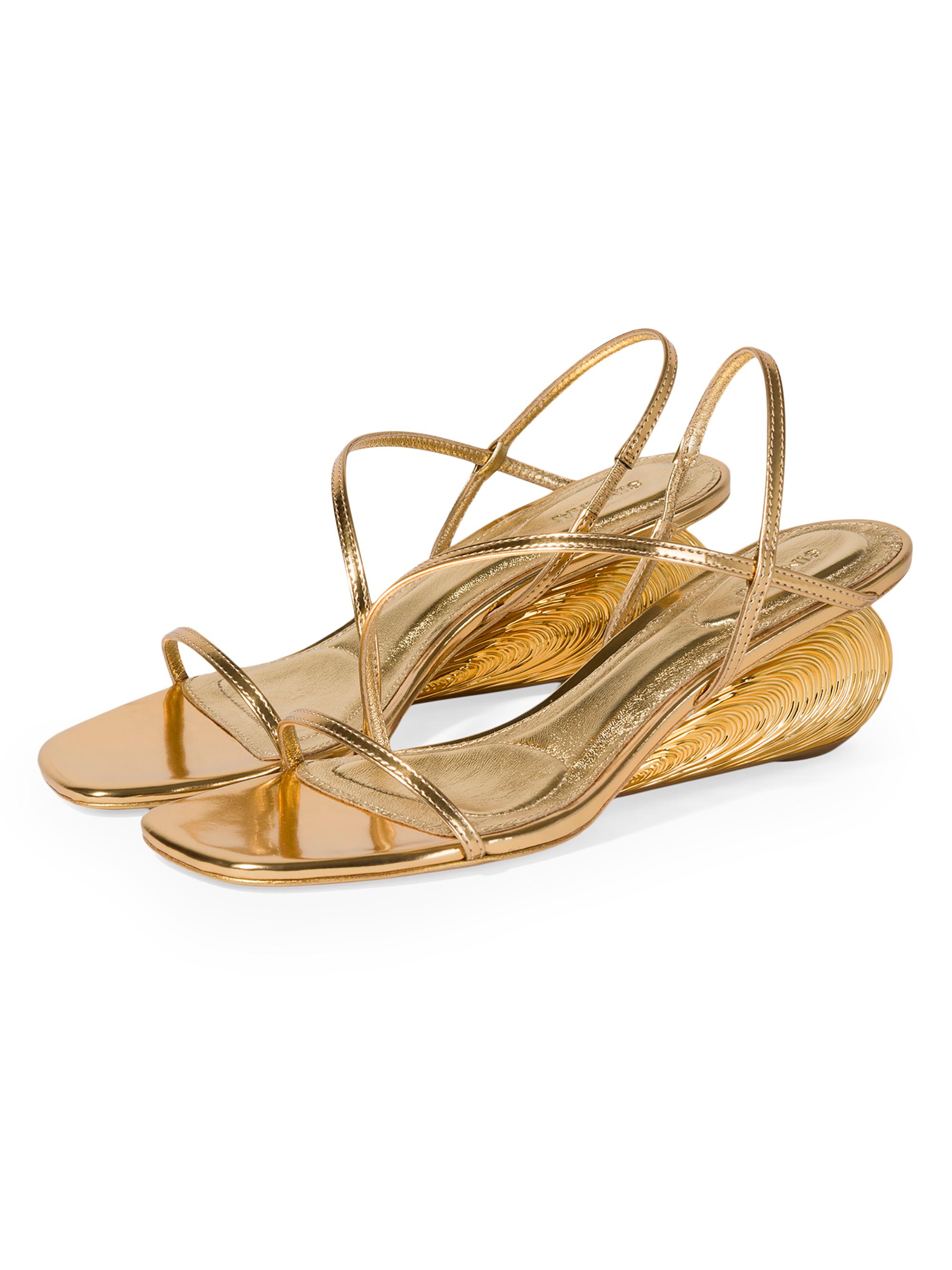 SIMKHAI Bridget 75MM Metallic Leather Wedge Sandals | Saks Fifth Avenue