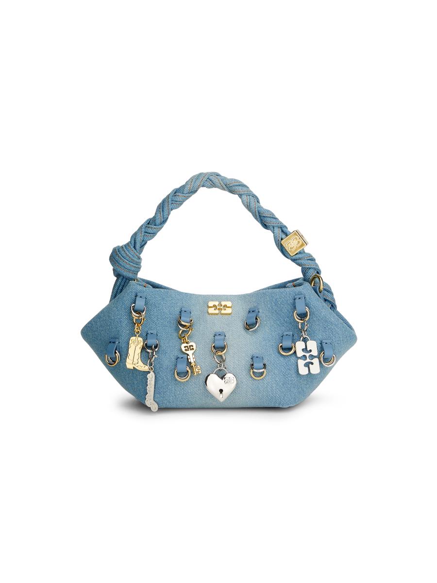 Ganni Mini Bou Charms Washed Denim Top Handle Bag | Saks Fifth Avenue