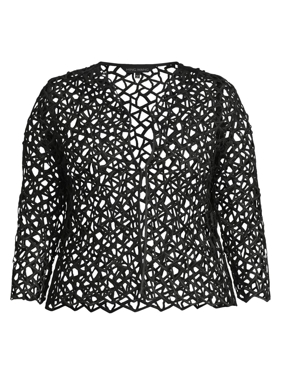 Ming Wang Plus Tailored-Fit Lace Wing Collar Jacket | Saks Fifth Avenue