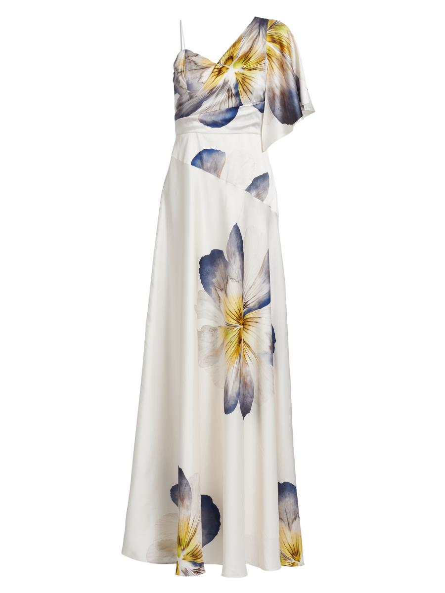 Shop Teri Jon by Rickie Freeman Floral Asymmetric One-Flutter-Sleeve ...