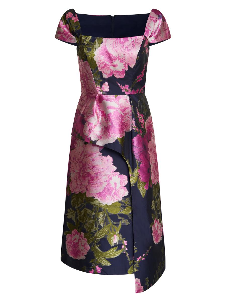 Kay Unger Blanca Floral Satin Sash Midi-Dress | Saks Fifth Avenue