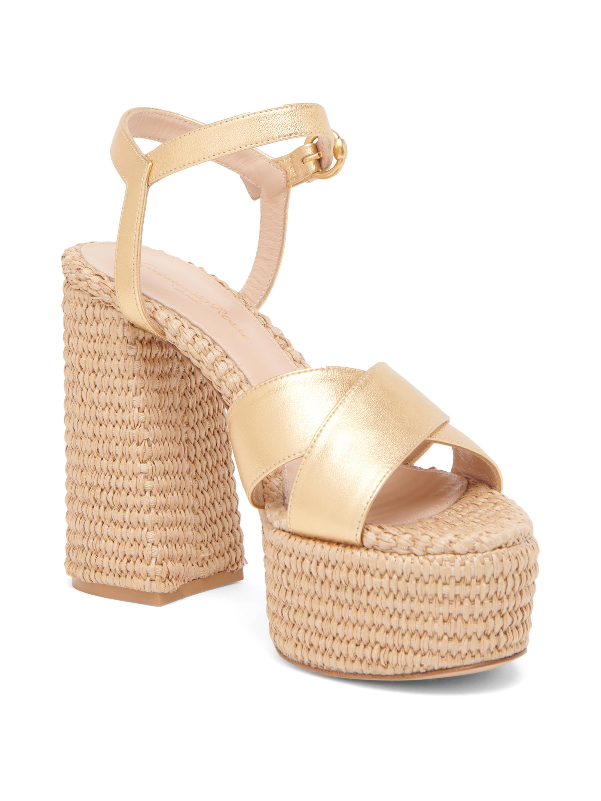 Gianvito Rossi Bebe Leather & Raffia Platform Sandals | Saks Fifth Avenue