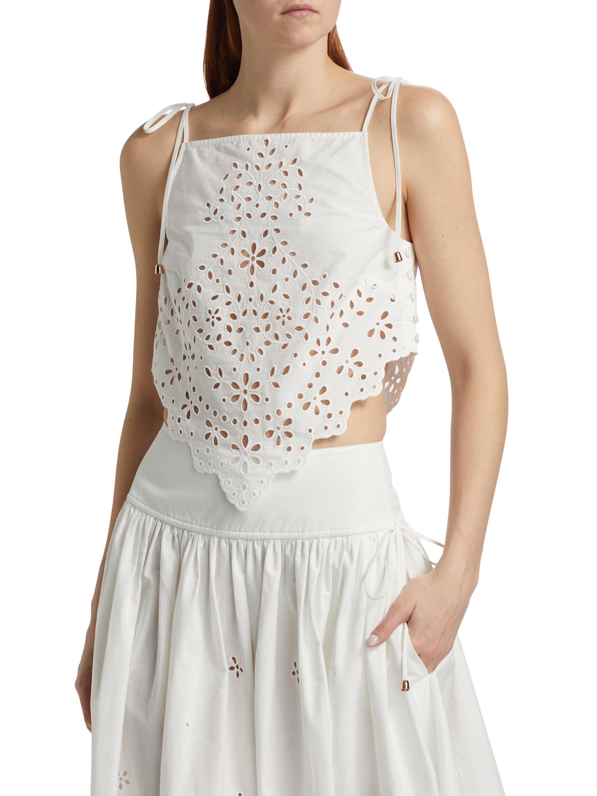 Self-Portrait Embroidered Eyelet Cotton Top | Saks Fifth Avenue
