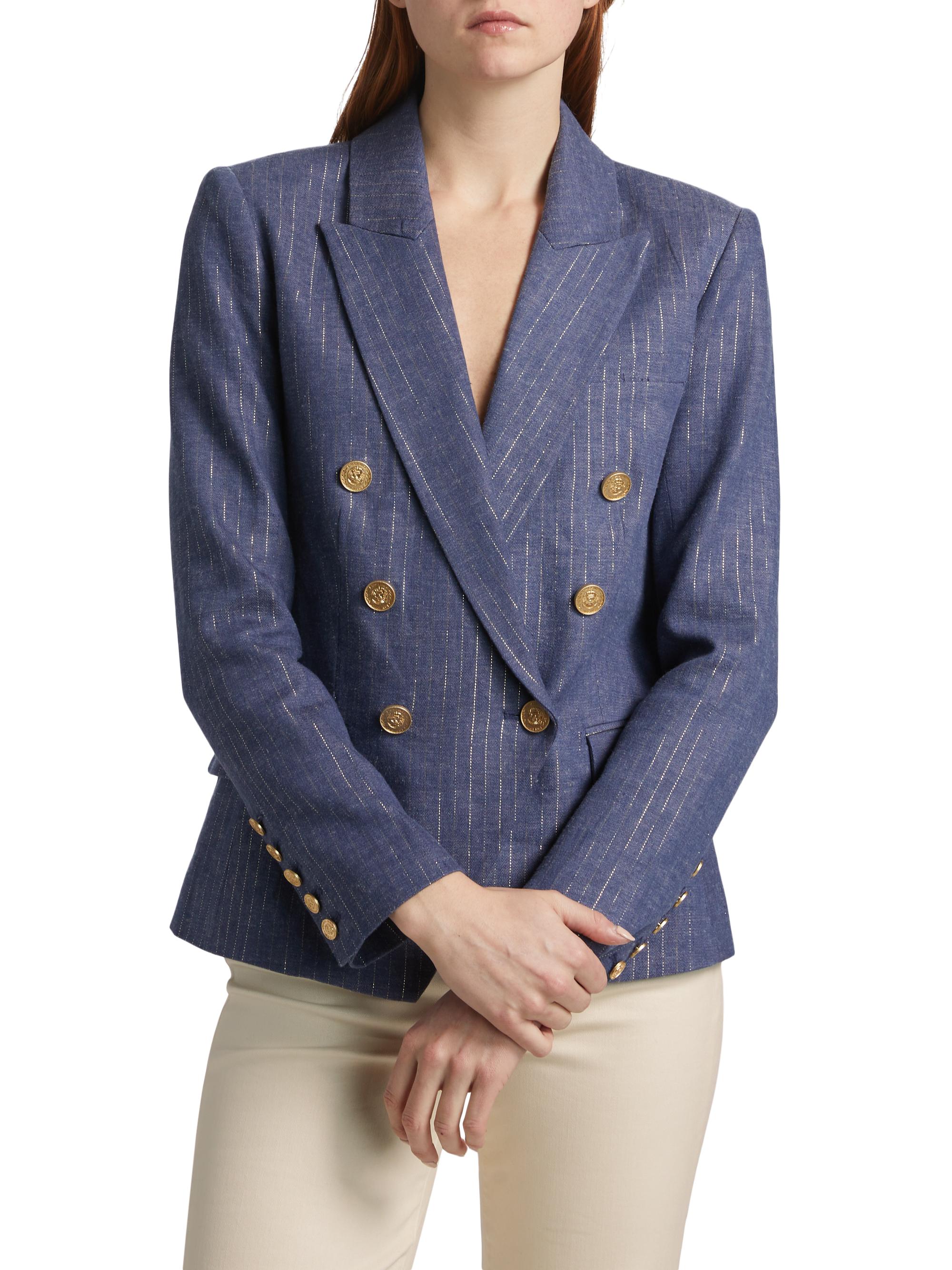 L'AGENCE Kenzie Pinstriped Cotton-Blend Double-Breasted Blazer | Saks ...