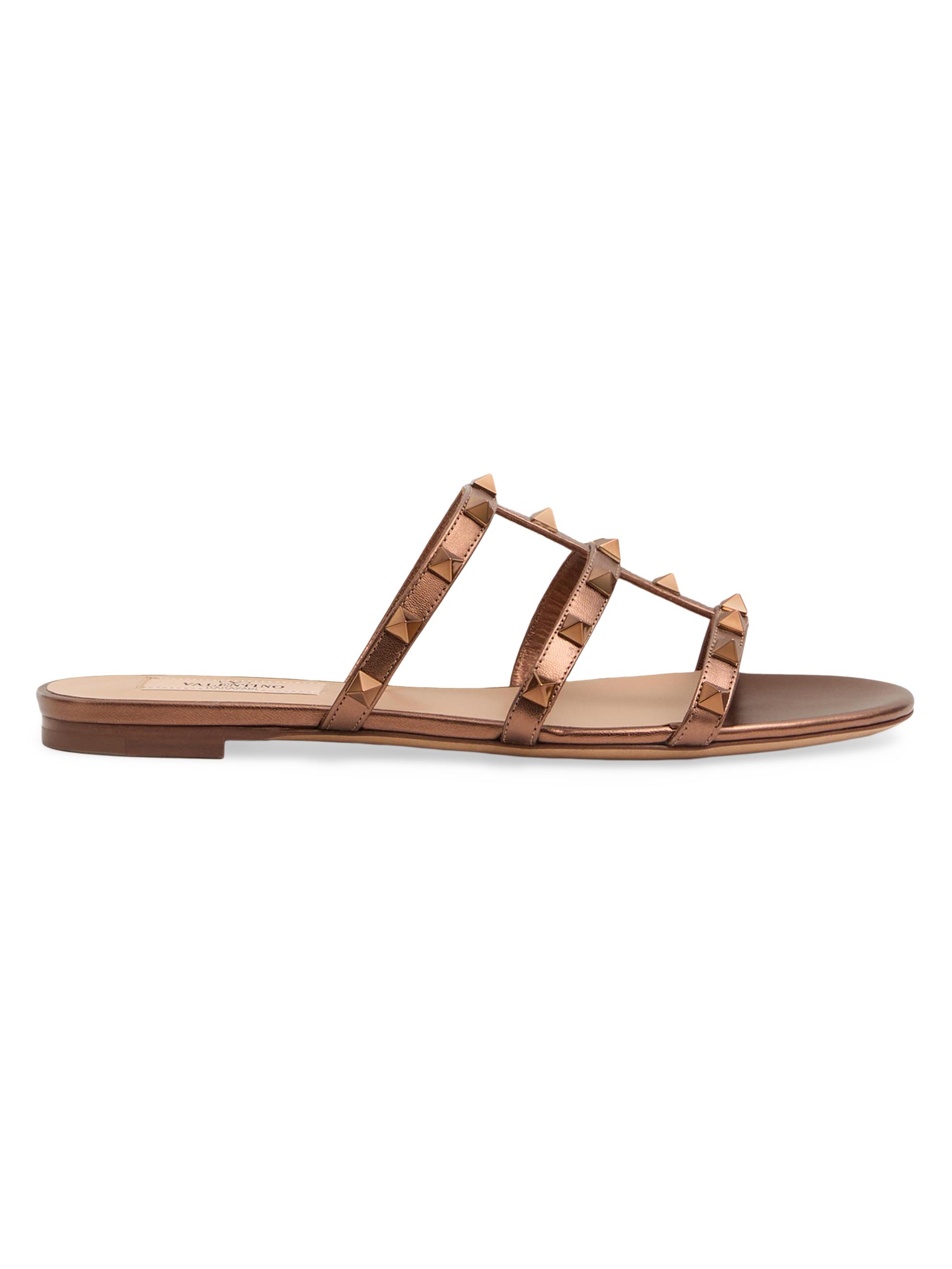Valentino Garavani Rockstud Flat Metallic Nappa Slide Sandals | Saks ...