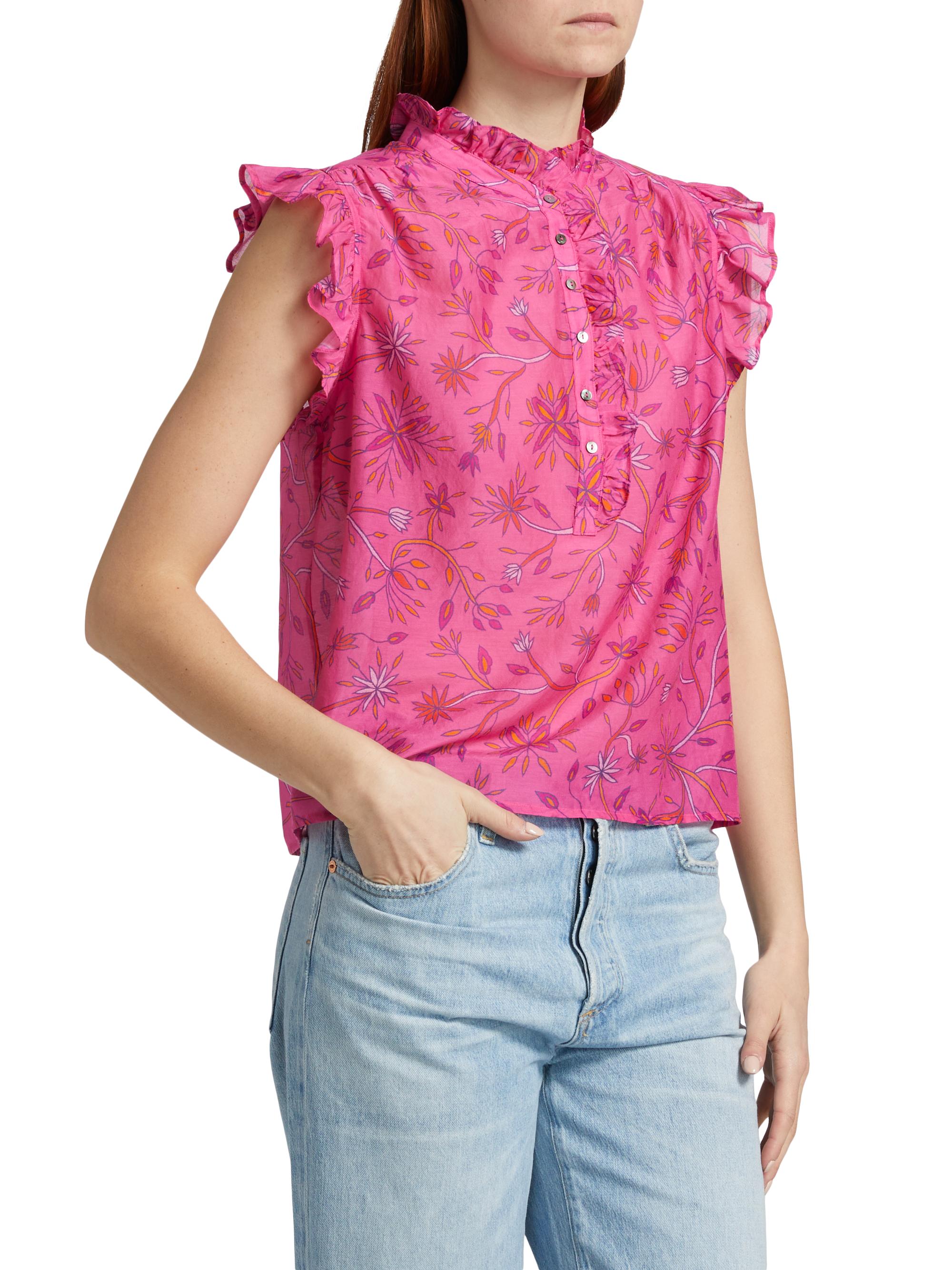 Xirena Brenna Ruffled Floral Cotton & Silk Top | Saks Fifth Avenue