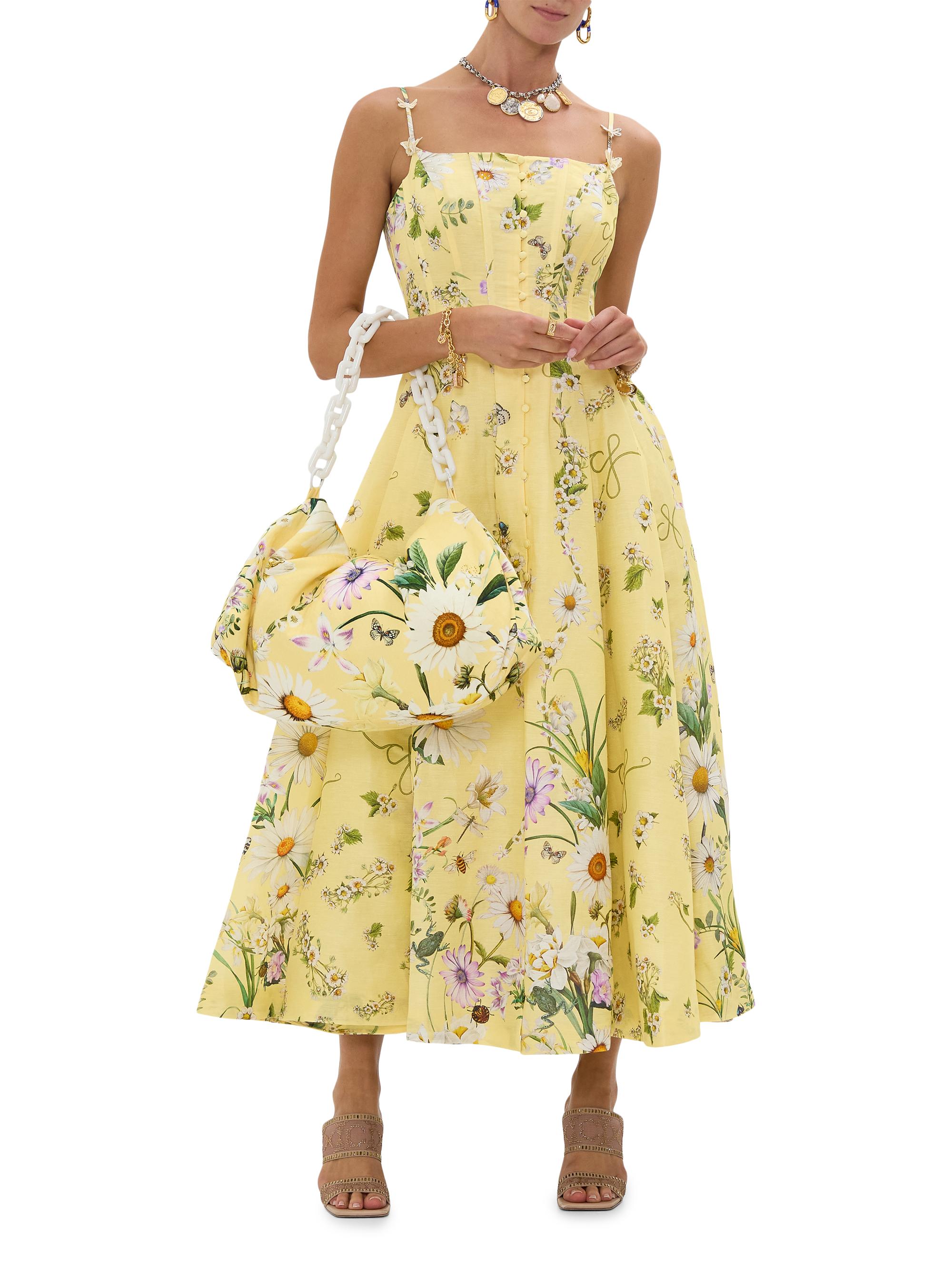 Camilla Daisy Chains Floral Linen-Silk Midi-Dress | Saks Fifth Avenue