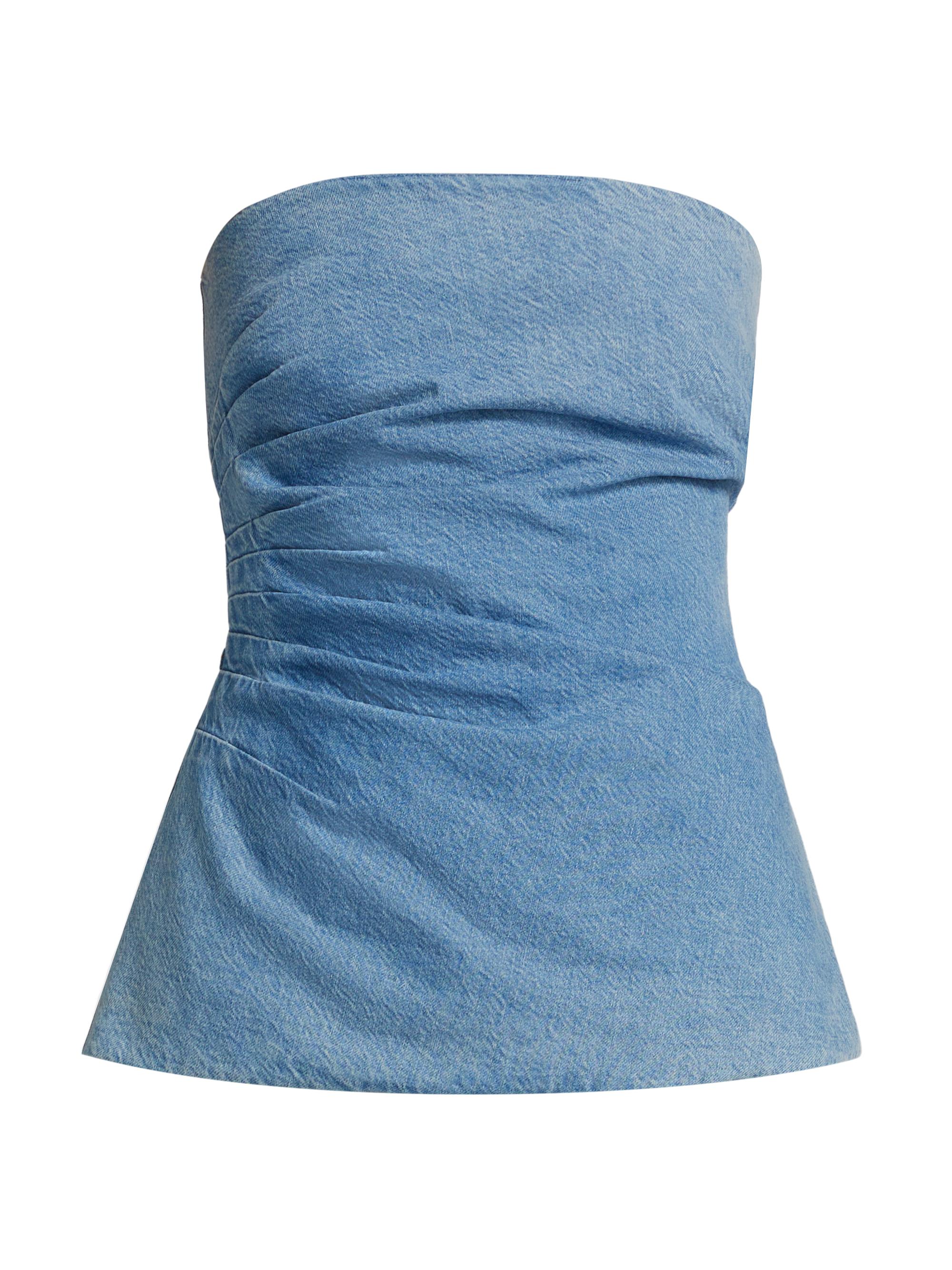 Tanya Taylor Leandra Denim Strapless Top | Saks Fifth Avenue