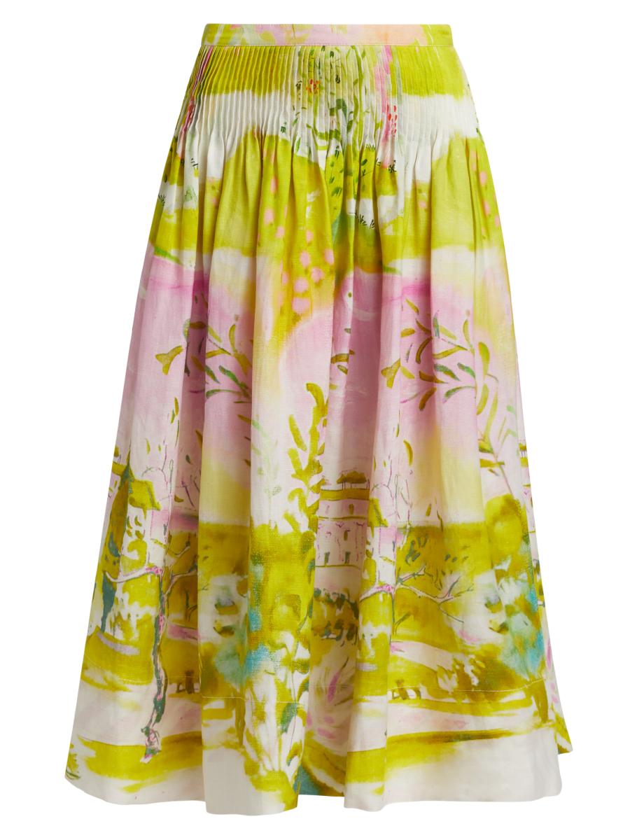 Hunter Bell Fallon Abstract Linen-Blend Midi-Skirt | Saks Fifth Avenue