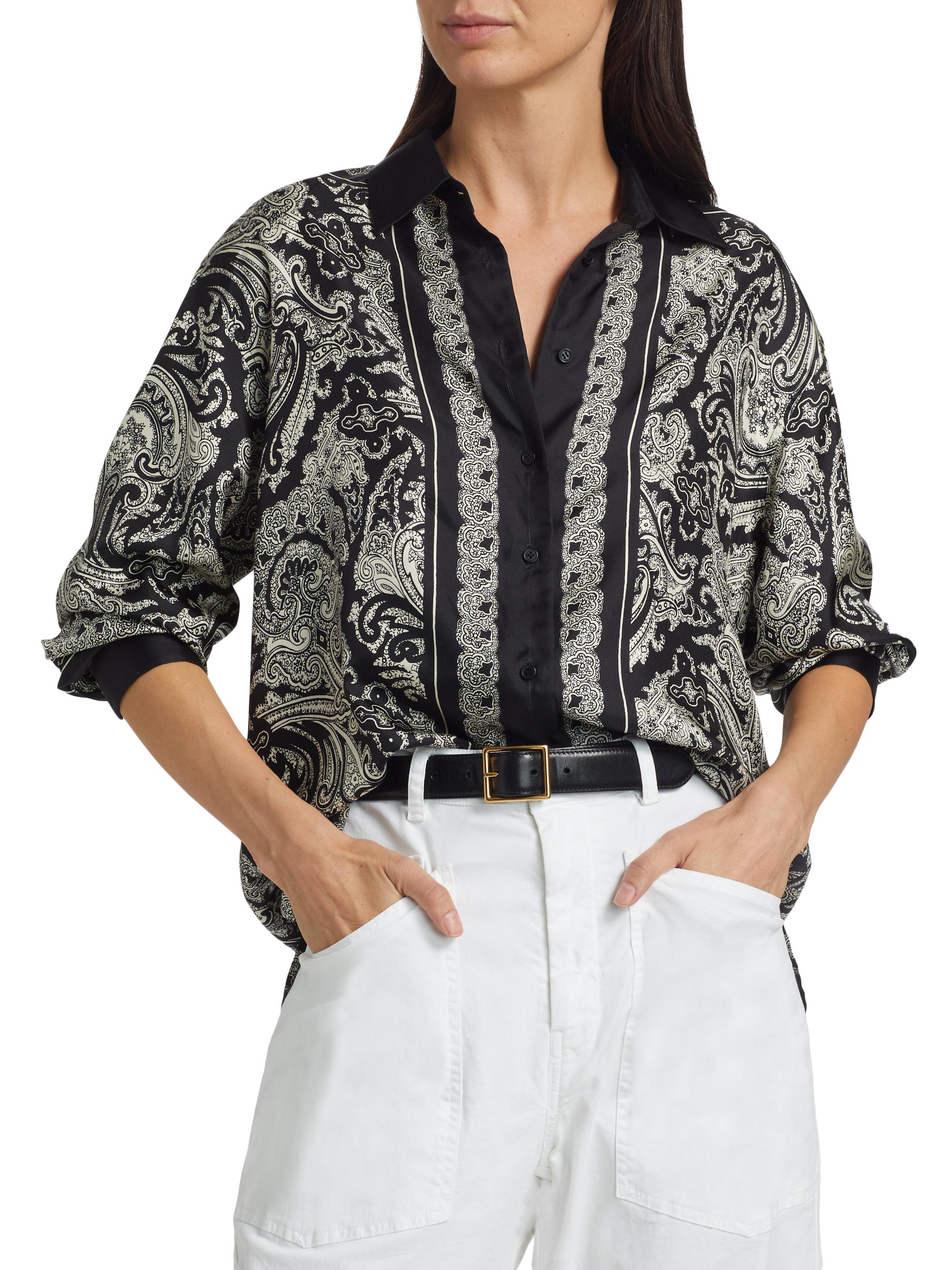 Nili Lotan Alfie Paisley Silk Button-Front Top | Saks Fifth Avenue
