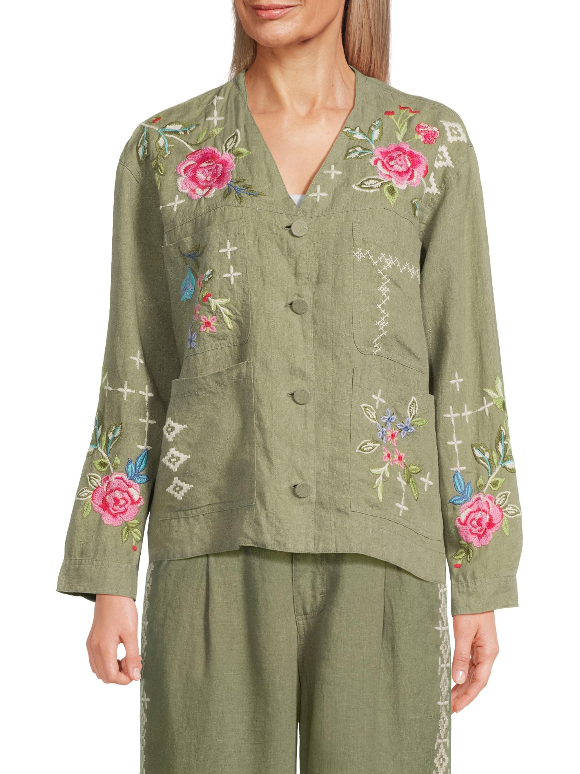 Johnny Was Floral-Embroidered Linen Workwear Jacket | Saks Fifth Avenue