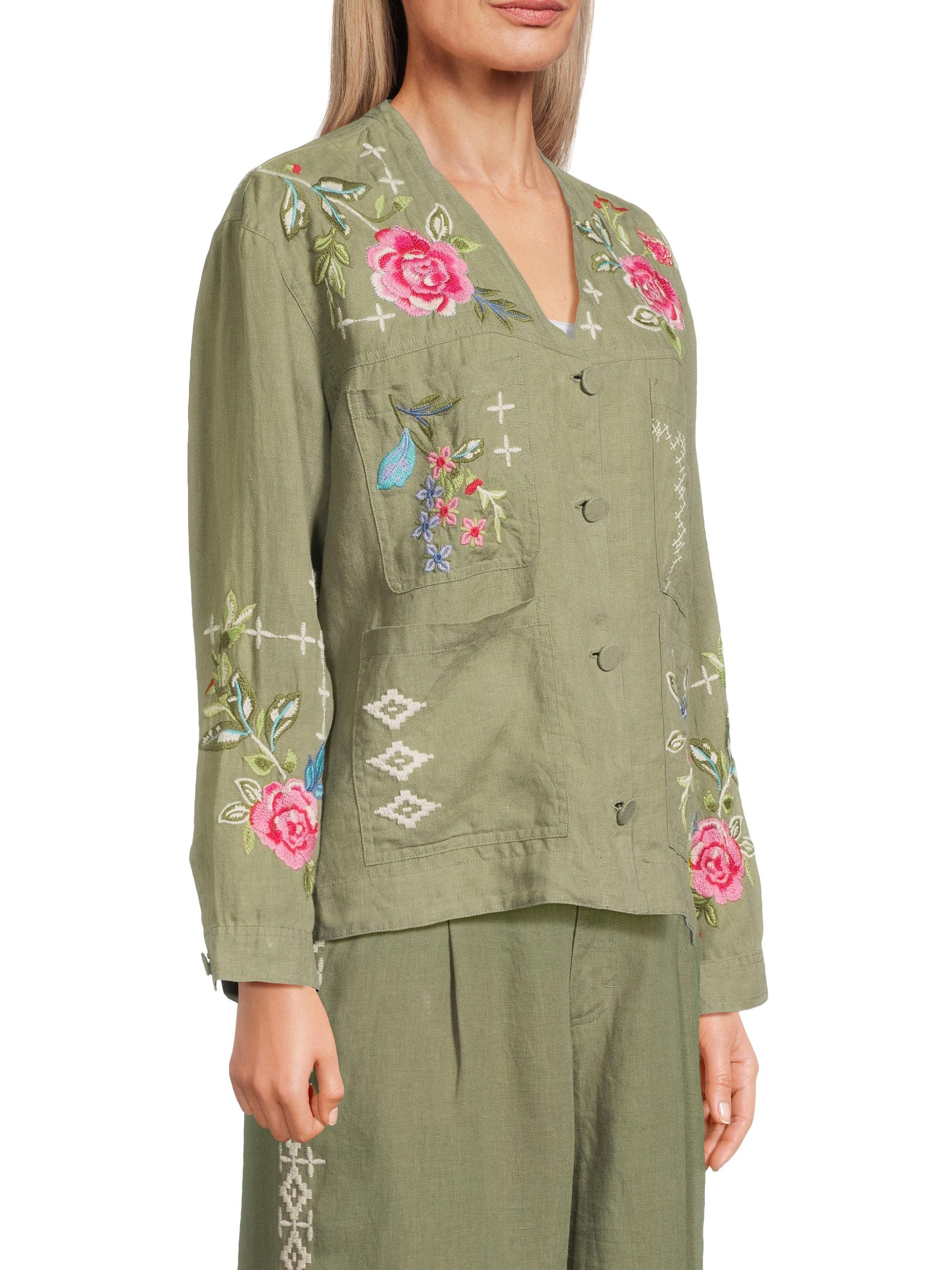 Johnny Was Floral-Embroidered Linen Workwear Jacket | Saks Fifth Avenue